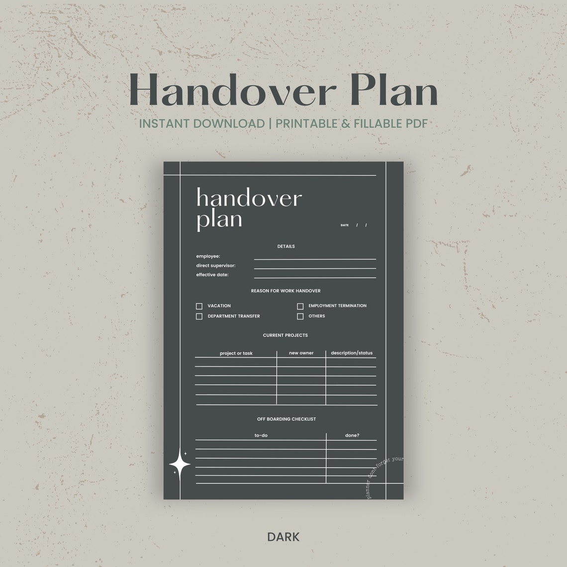 Offboarding Checklist Form, Human Resources, Employee Handover Plan ...