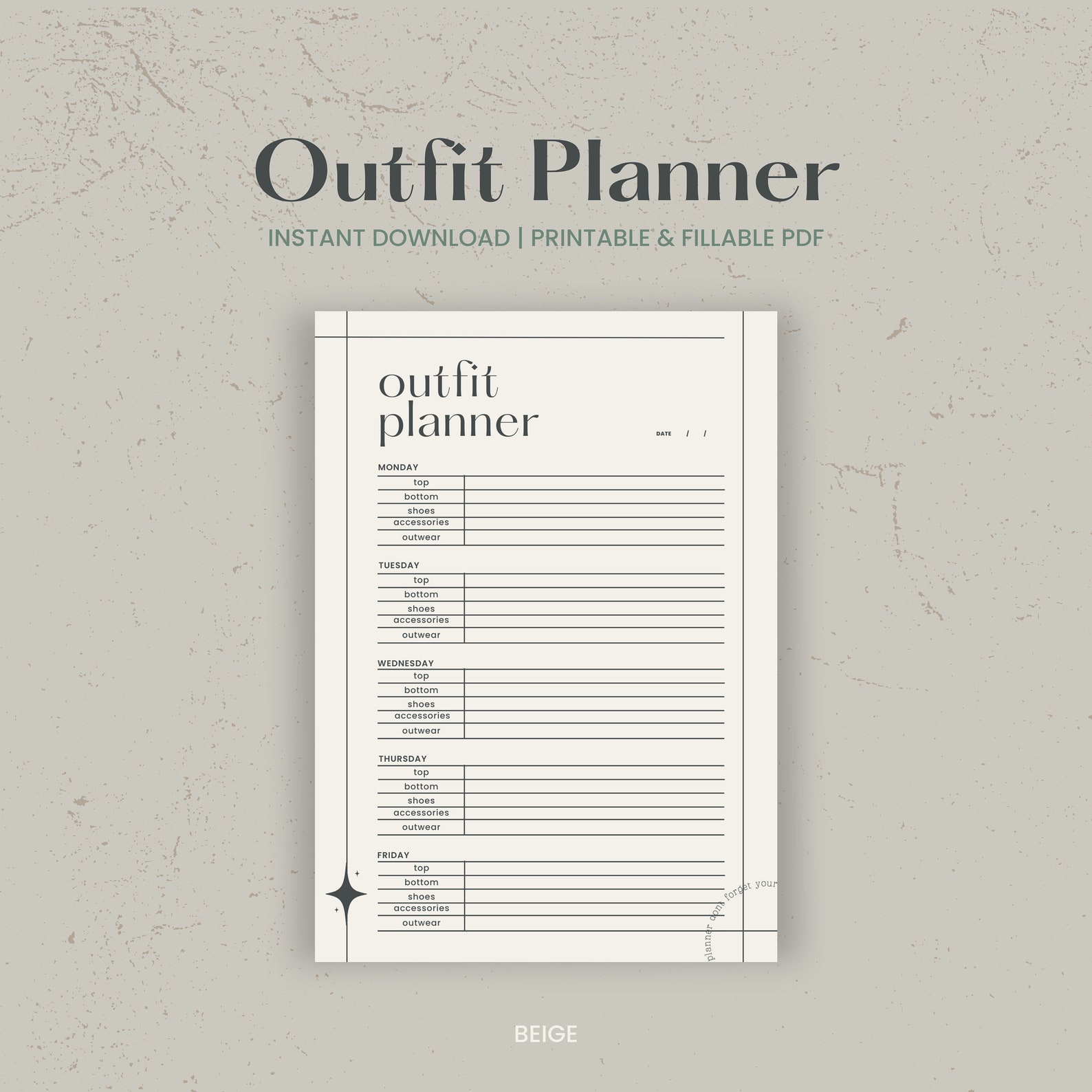 Outfit Planner Wardrobe Planner Digital and Printable Templates Capsule ...