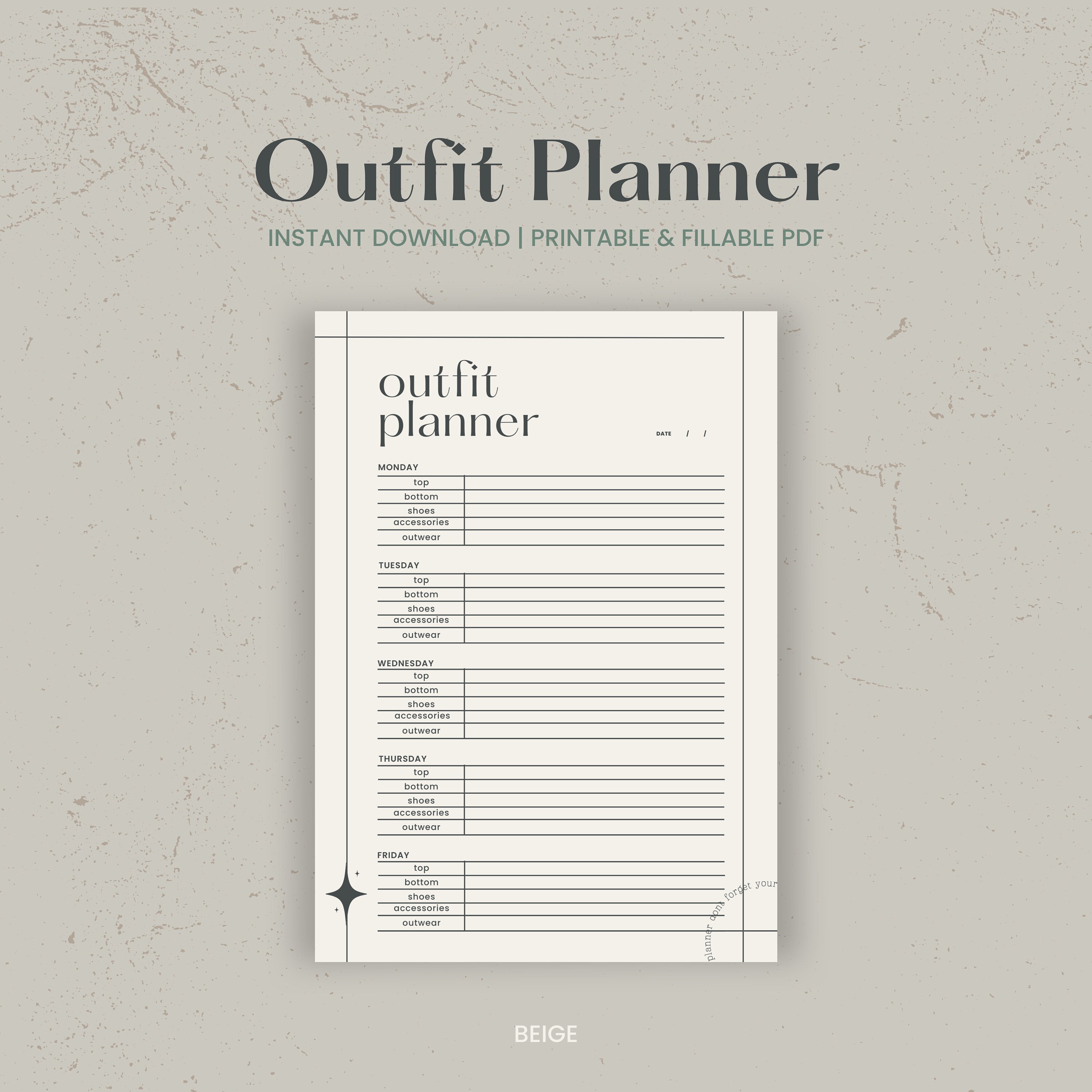 Outfit Planner | Wardrobe Planner | Digital and Printable Templates ...
