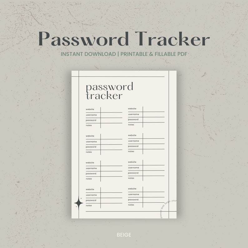 Password Tracker Printable & Fillable, Password Keeper, Password ...