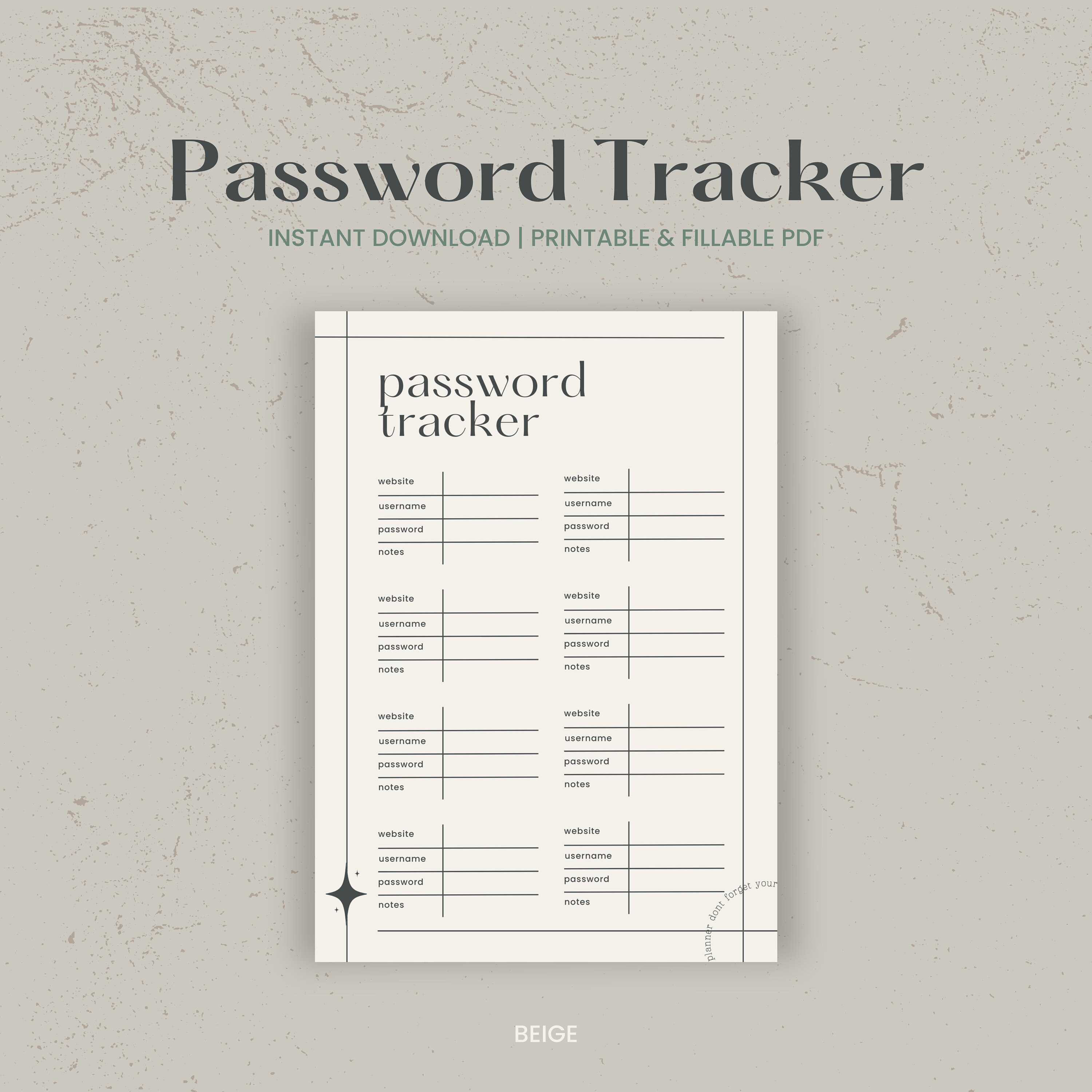 Password Tracker Printable & Fillable, Password Keeper, Password ...
