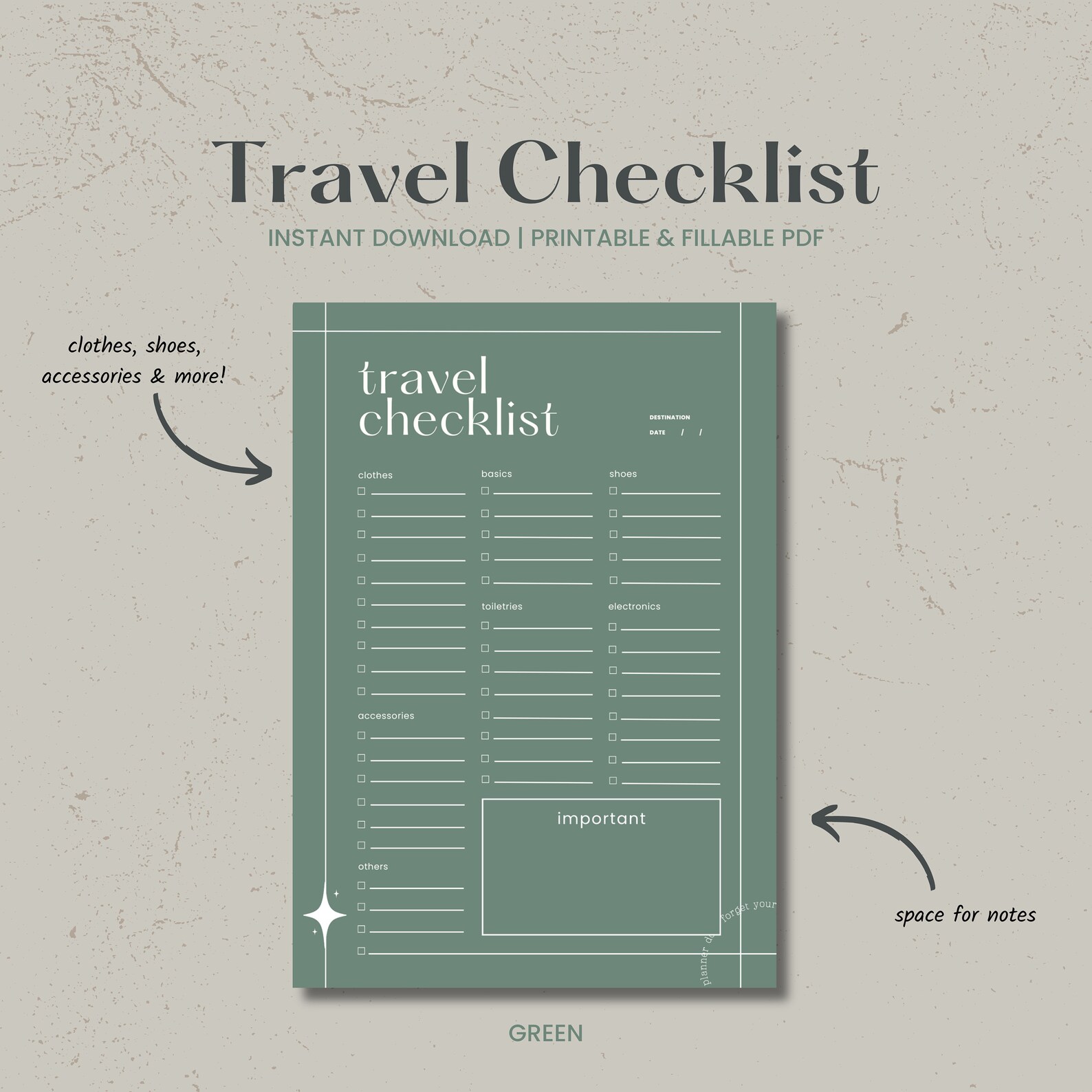 Travel Checklist, Digital Printable Travel Checklist, Travel Packing ...
