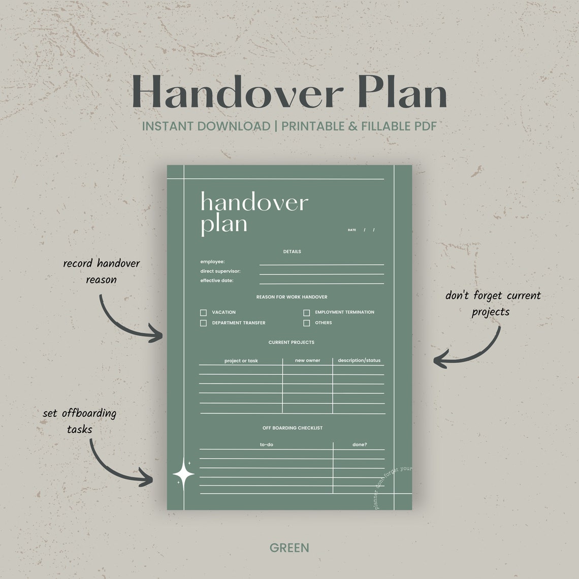 Offboarding Checklist Form, Human Resources, Employee Handover Plan ...