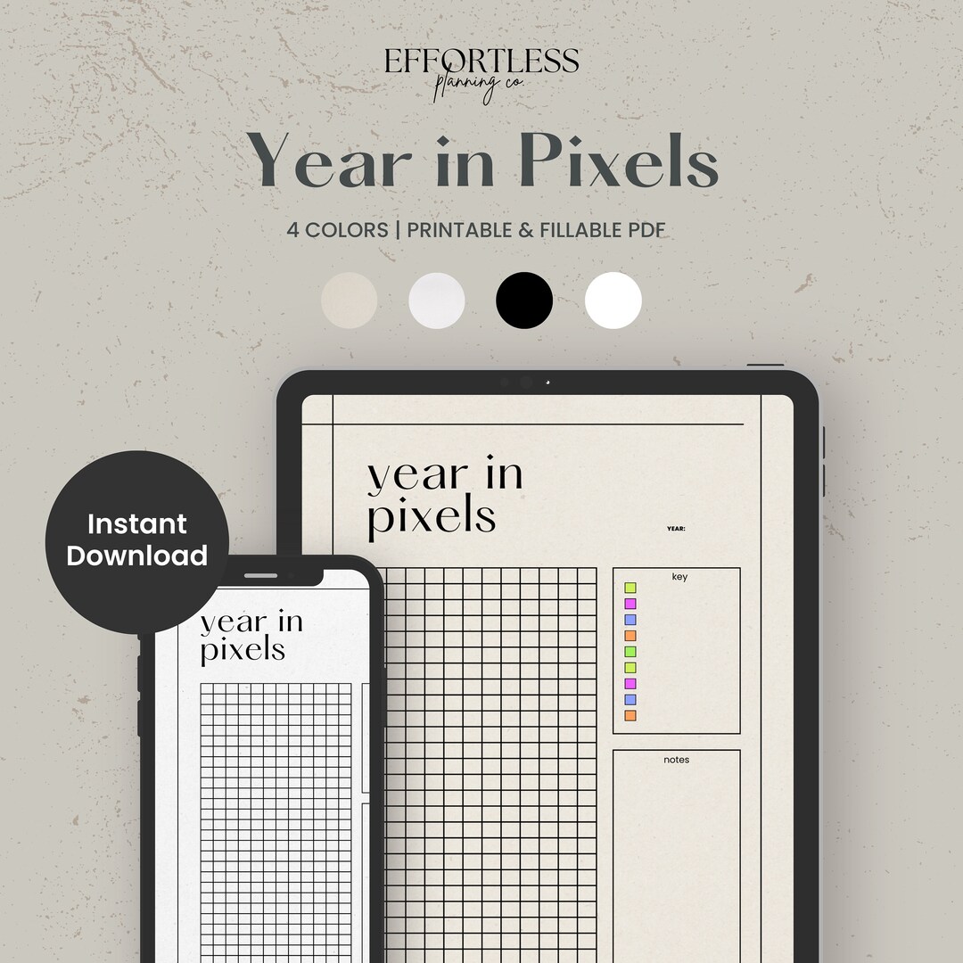 A Year in Pixels, Mood Tracker, Daily Mood Cart Digital Planner ...