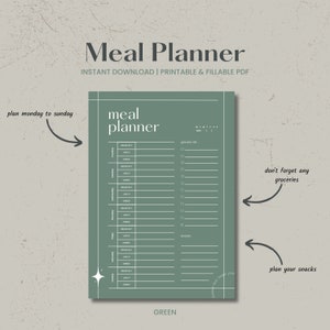Weekly Meal Planner Printable, Daily Food Log, Digital Menu Plan ...