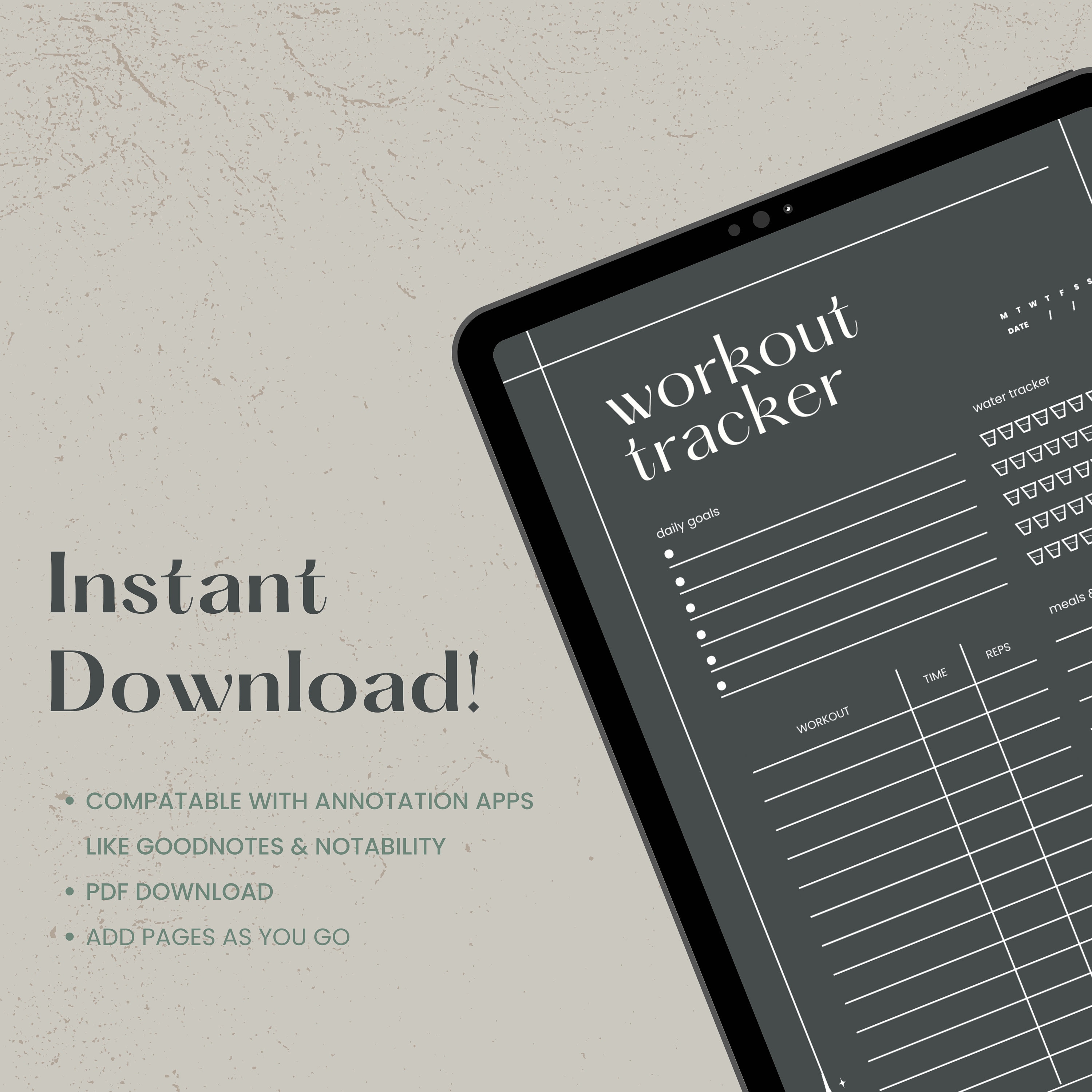 Workout Tracker, Daily Exercise Planner Digital Template for Goodnotes ...