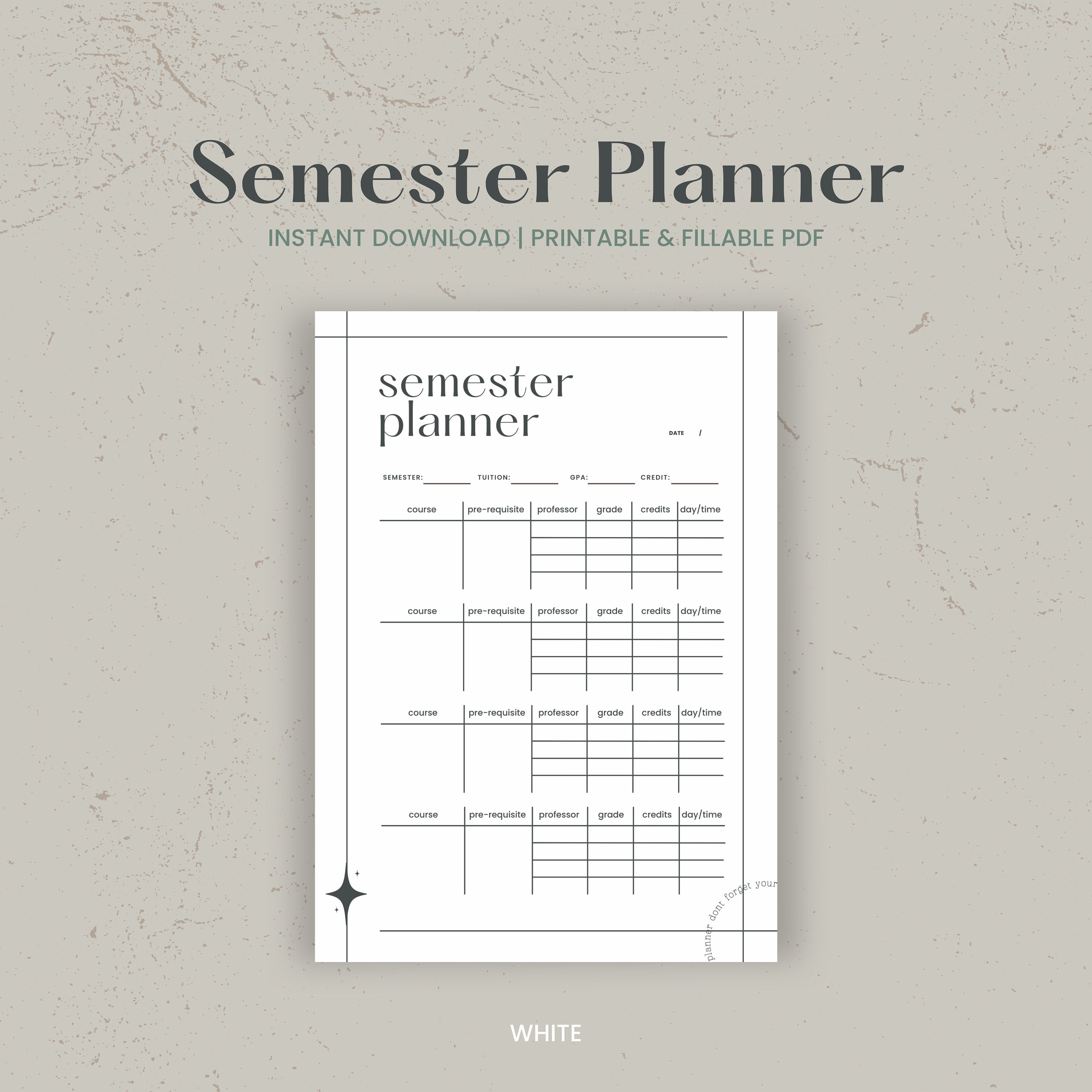 Semester Planner Printable | College Semester Planner | Study Planner ...