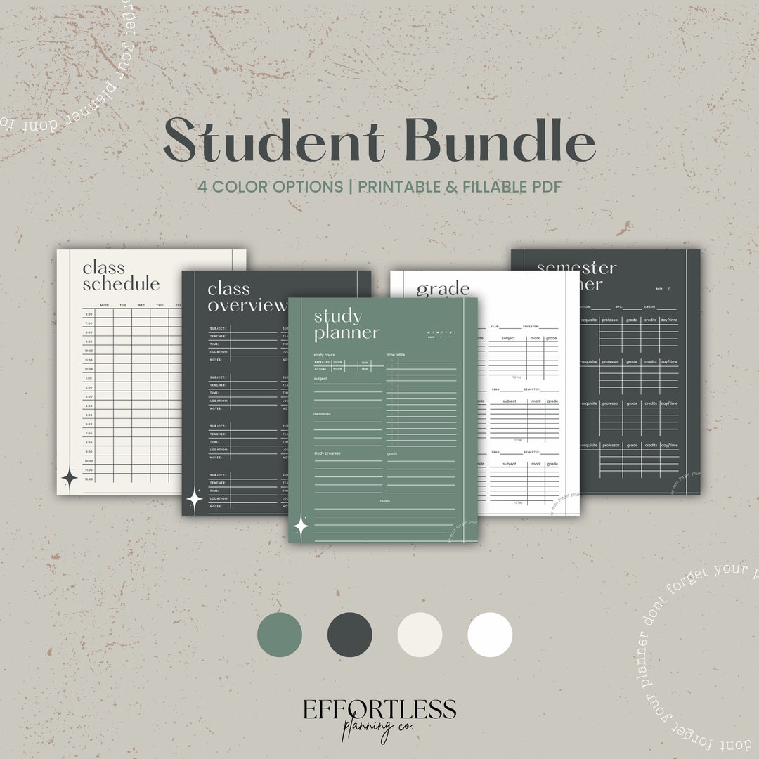 Printable Planner, Printable Student Planner Bundle, Study Planner ...