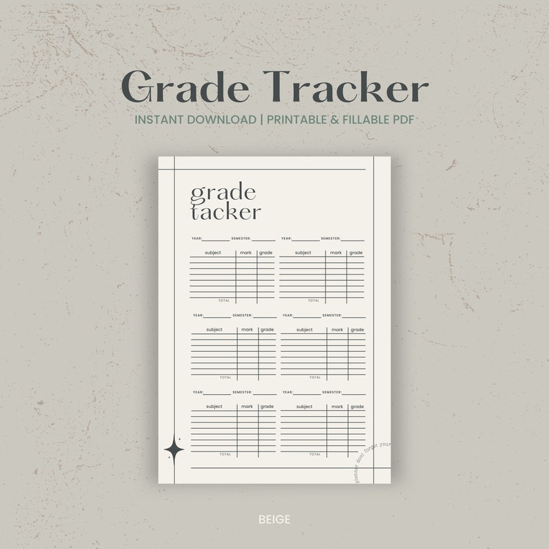 Printable Grade Tracker for Students | Grade Tracker | Student Grade ...