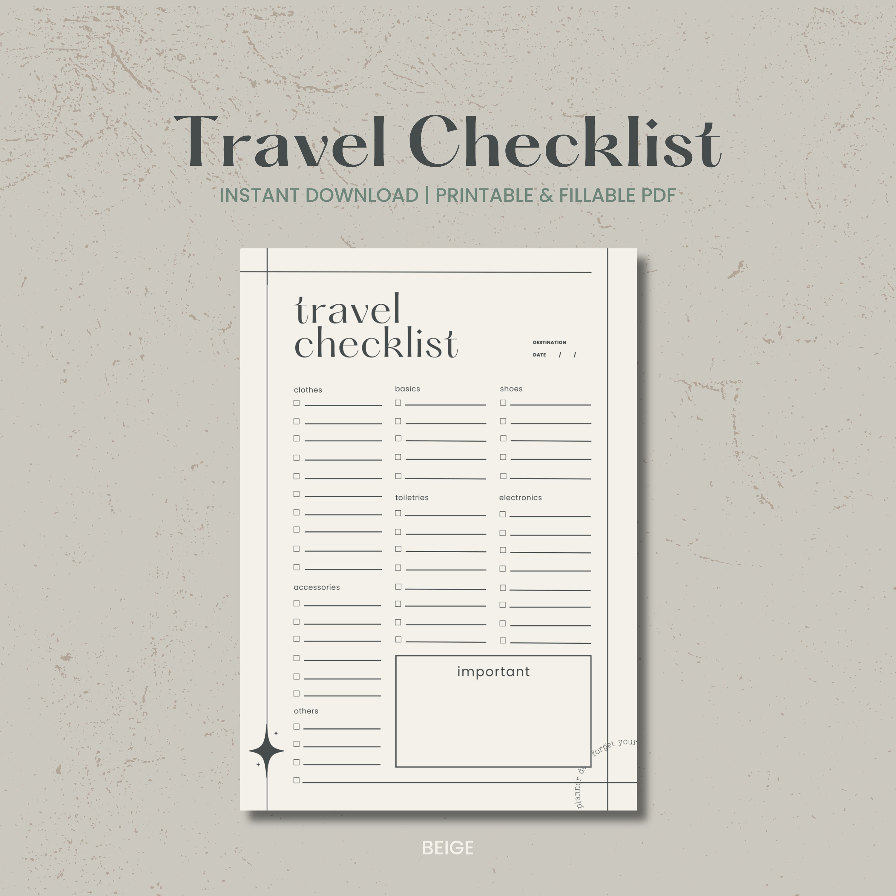 Travel Checklist, Digital Printable Travel Checklist, Travel Packing ...