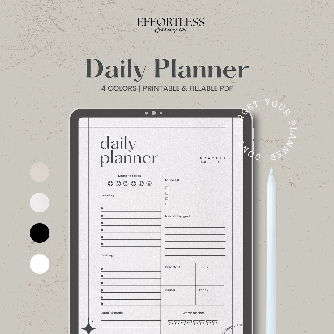 Simple Daily Digital Planner, Minimalist to Do List, Work Home Digital ...
