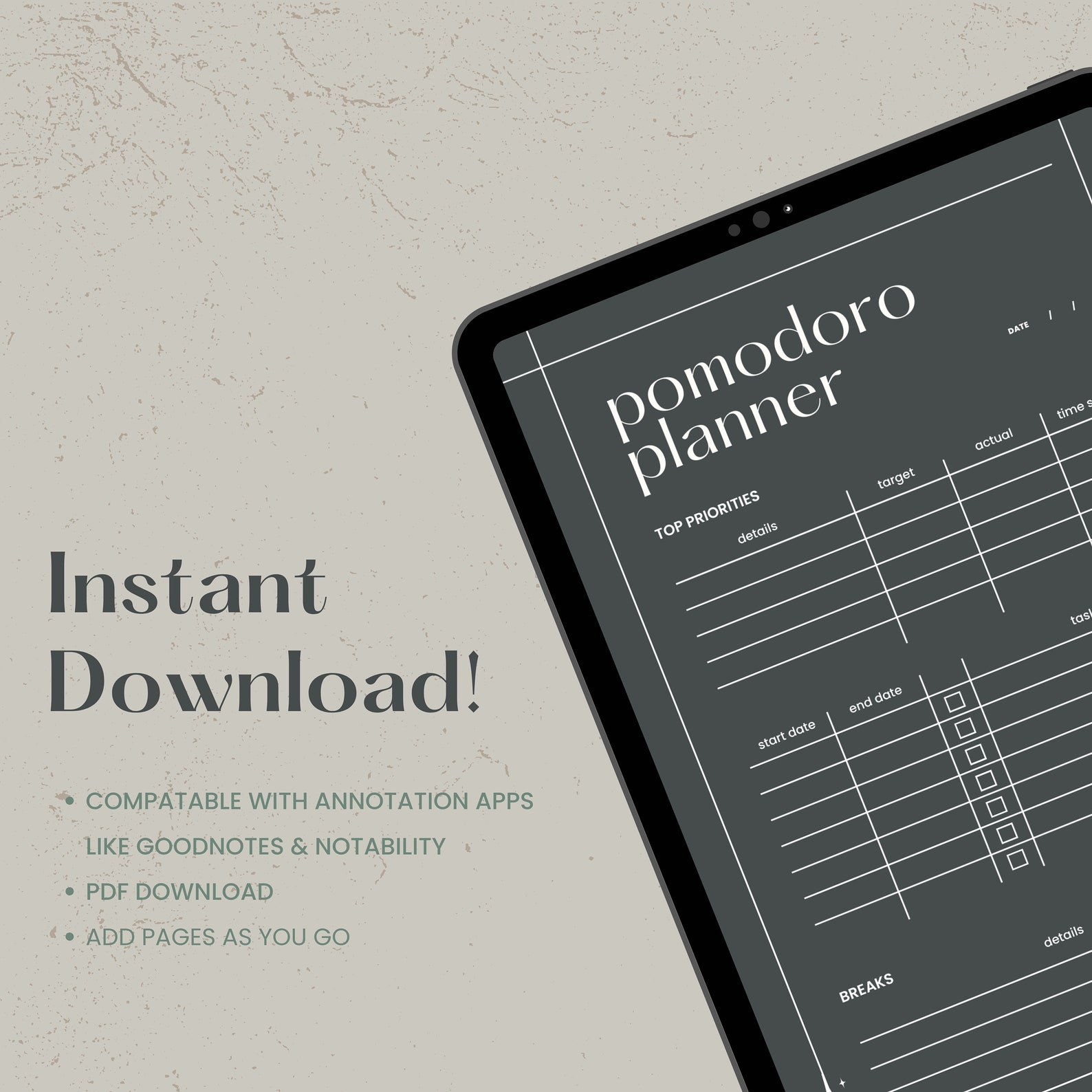 Pomodoro Tracker, Time Blocking, Time Management Digital Planner ...