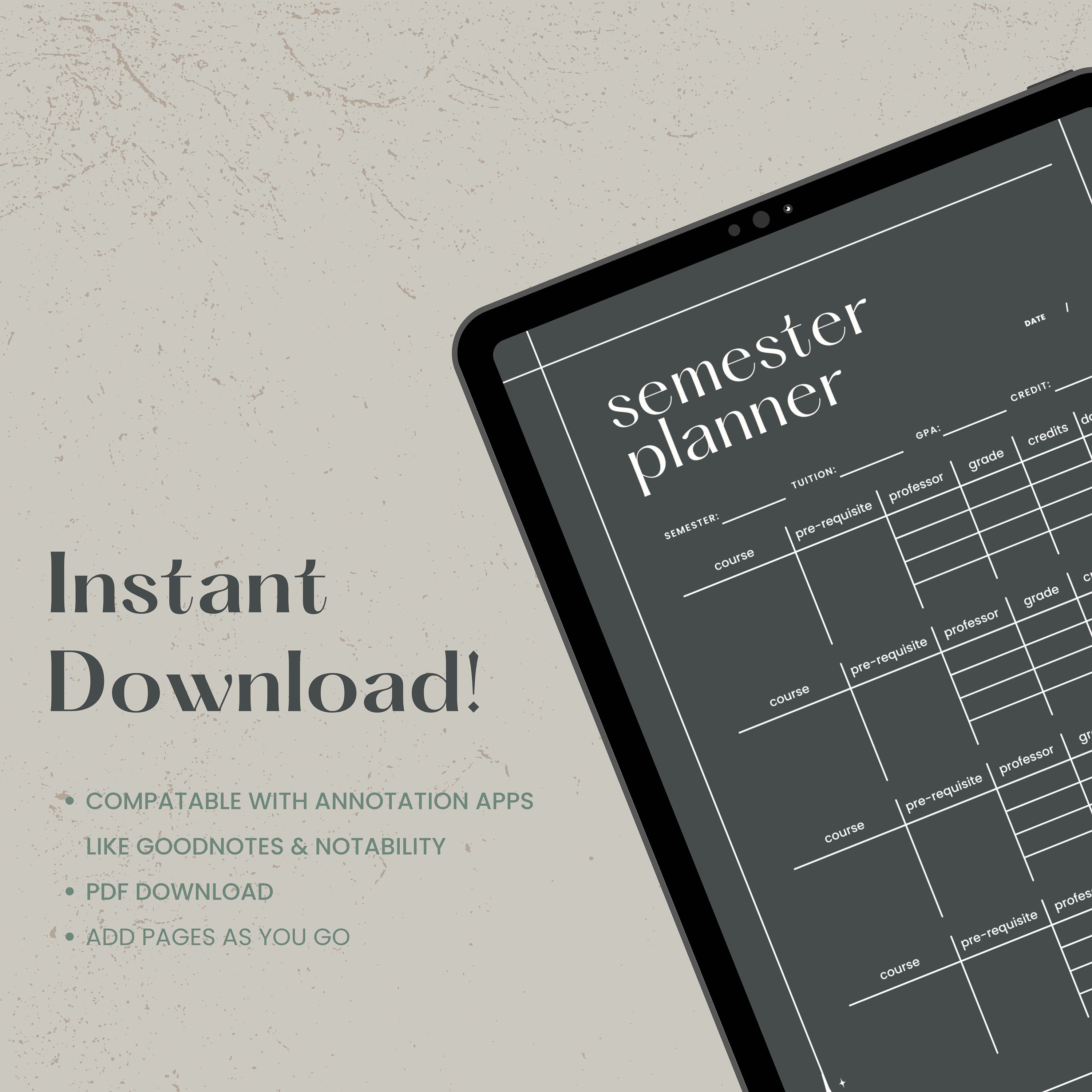 Semester Planner Printable College Semester Planner Study Planner GPA ...