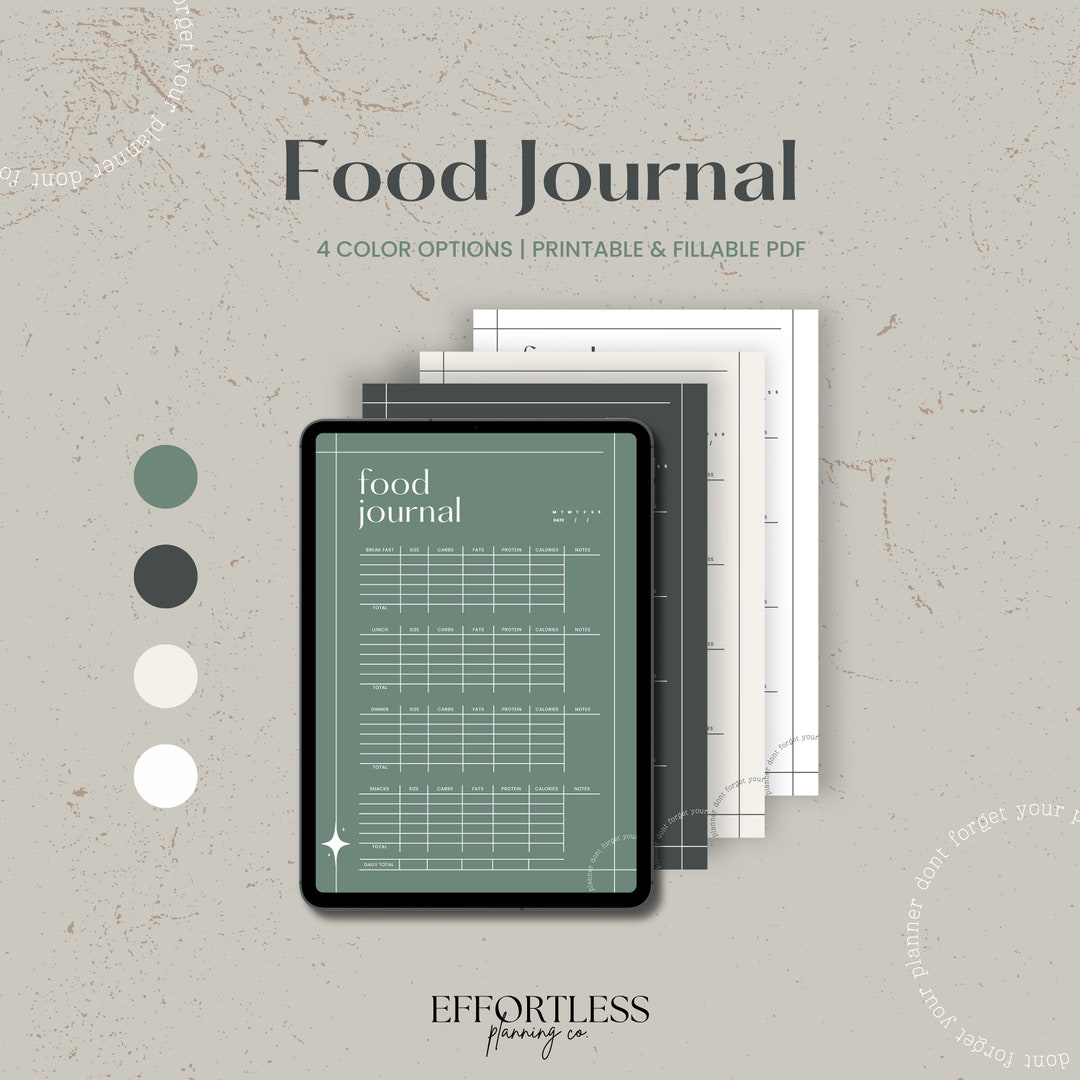 Daily Food Diary Journal, Fitness Digital Planner Template for ...