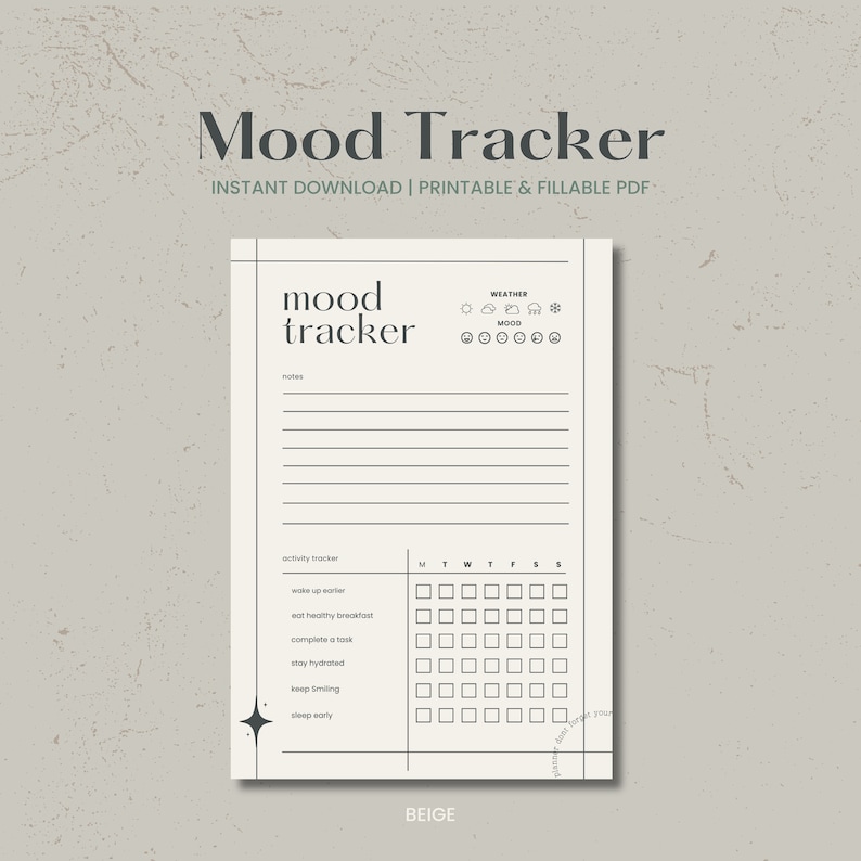 Daily Mood Tracker, Printable Mood Track, Emotion Tracker, Self Care ...