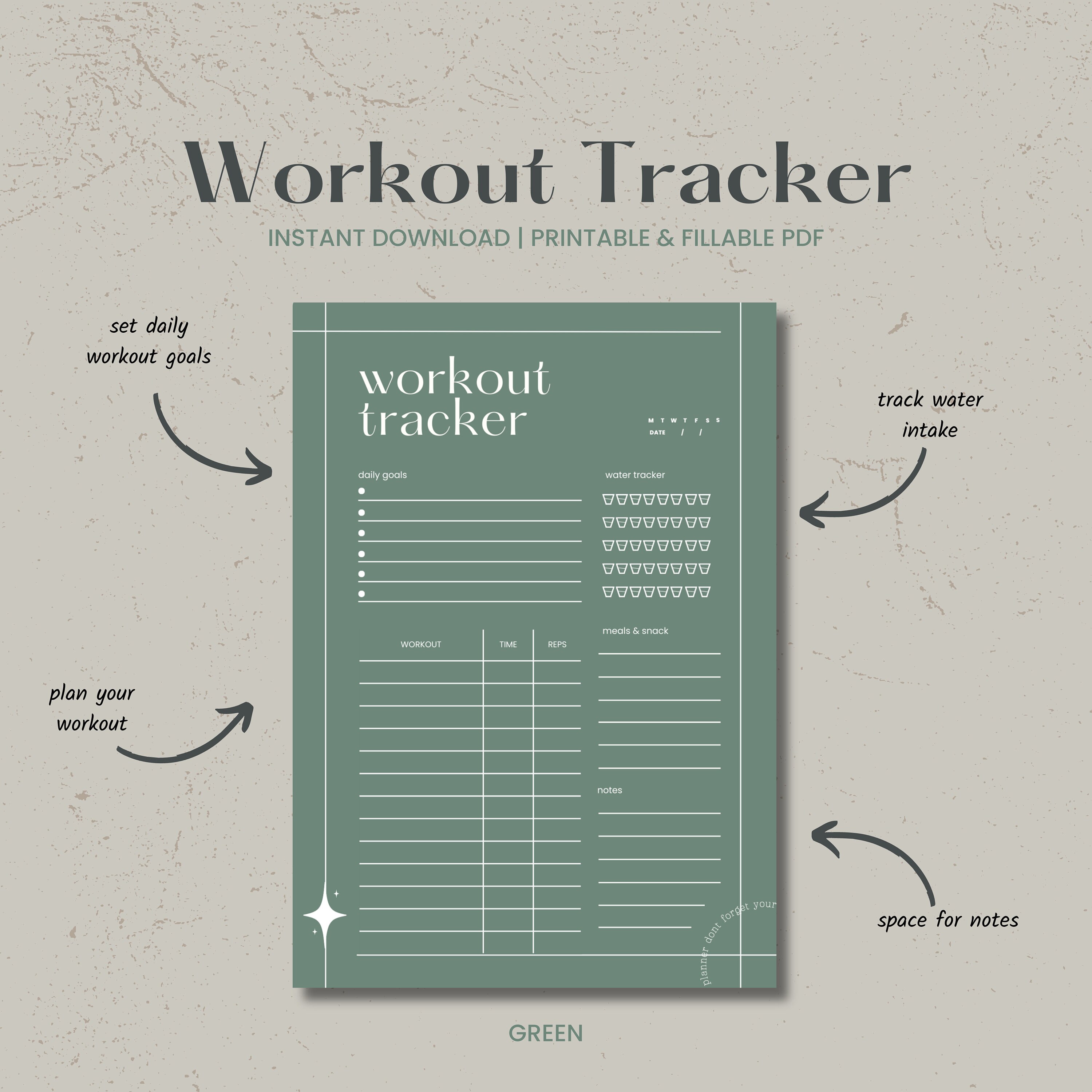 Workout Tracker, Daily Exercise Planner Digital Template for Goodnotes ...