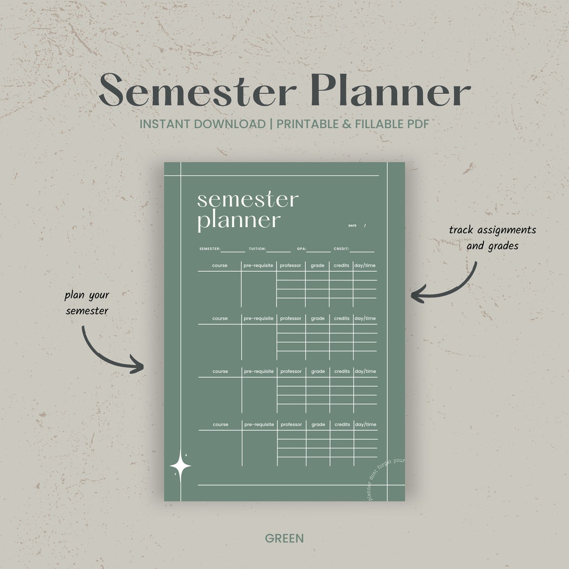 Semester Planner Printable | College Semester Planner | Study Planner ...