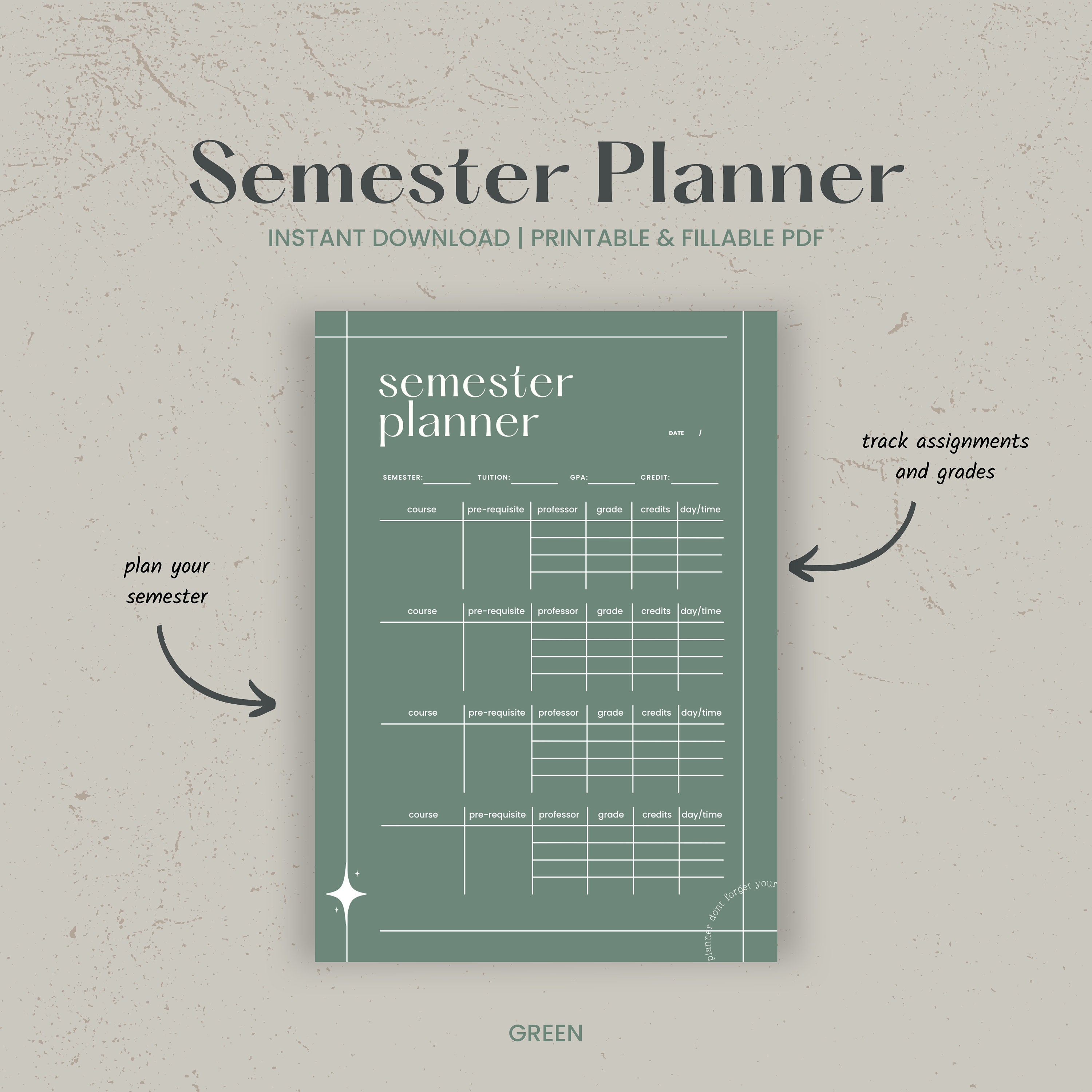 Semester Planner Printable | College Semester Planner | Study Planner ...