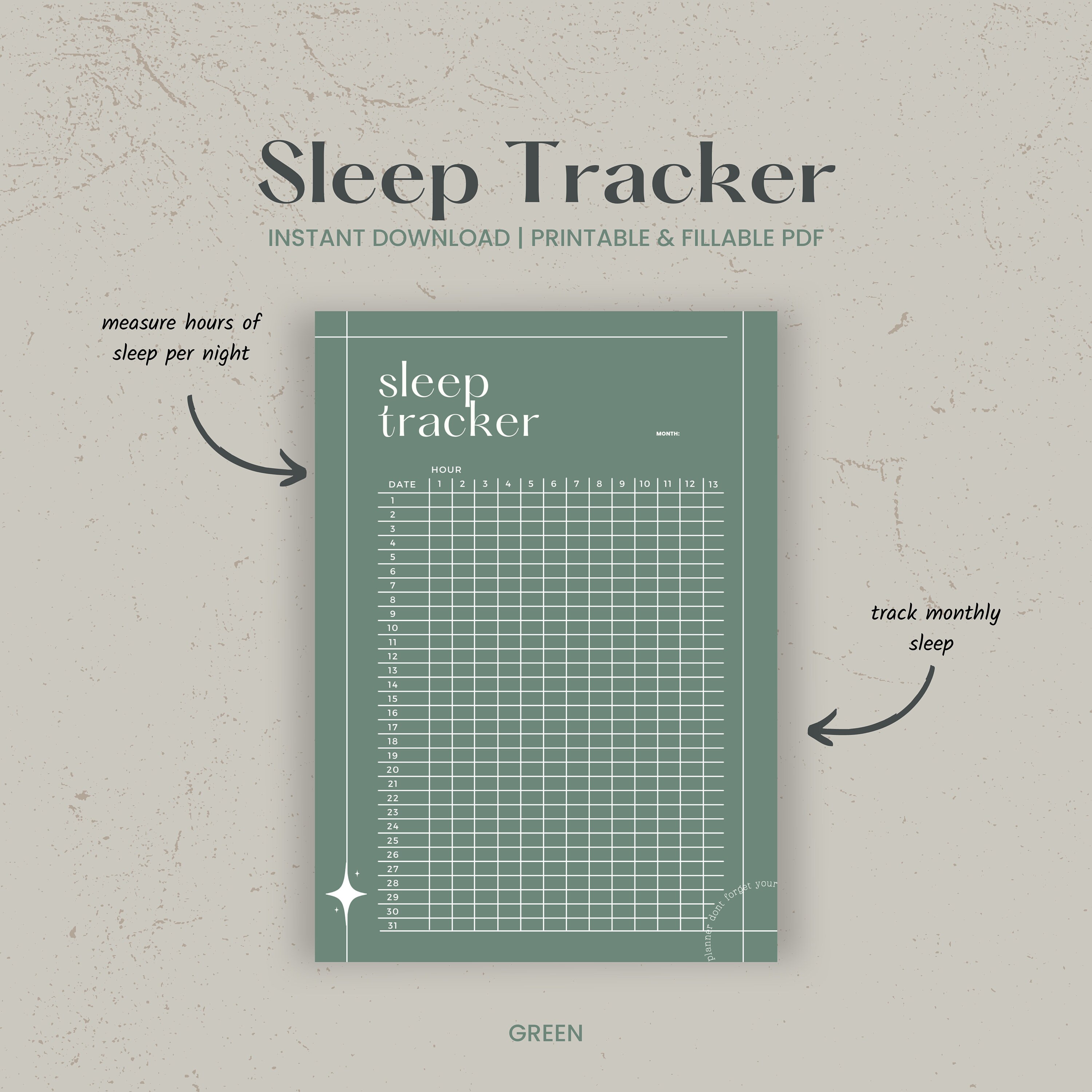 Sleep Tracker, Daily Monthly Sleep Log Digital Planner Template for ...