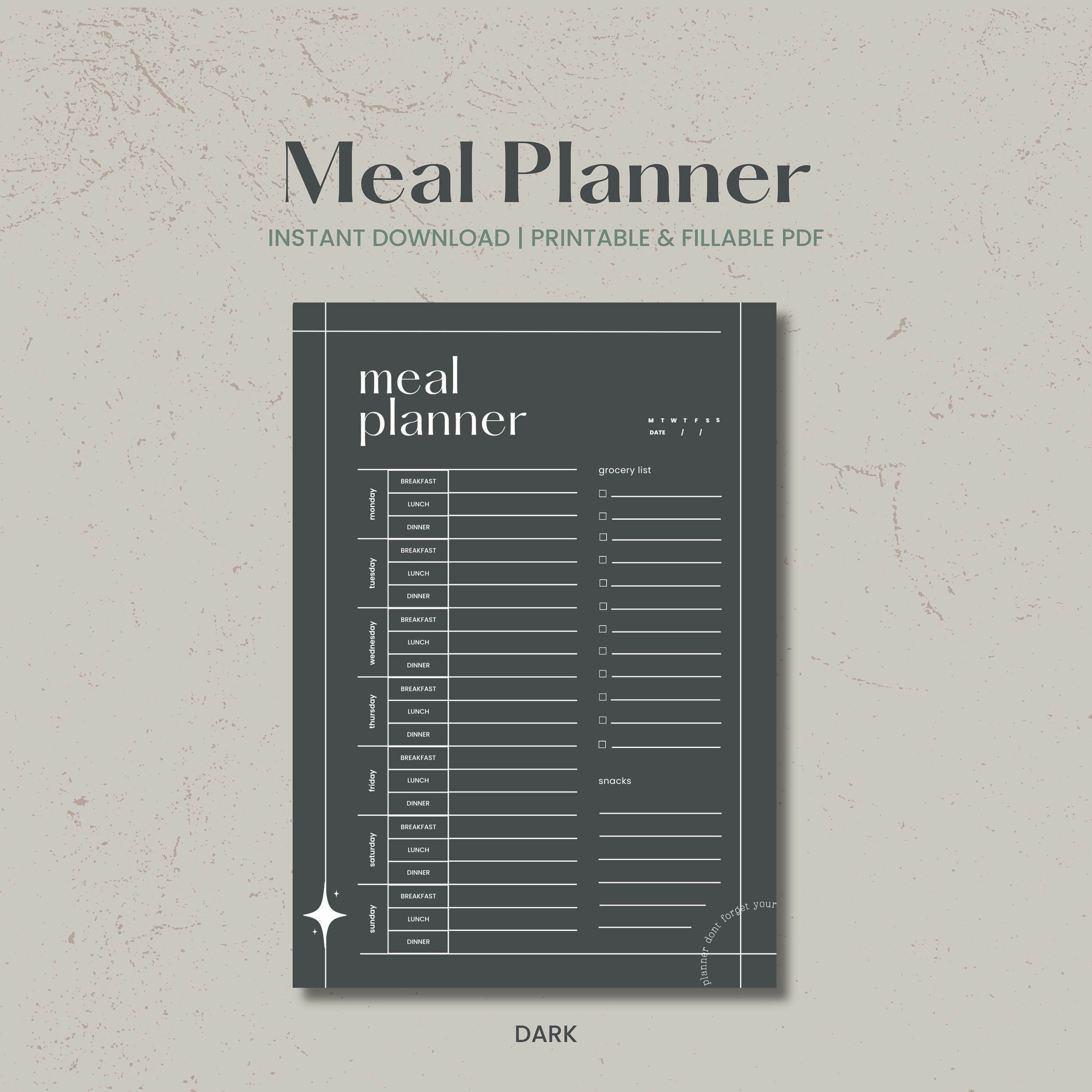 Weekly Meal Planner Printable, Daily Food Log, Digital Menu Plan ...