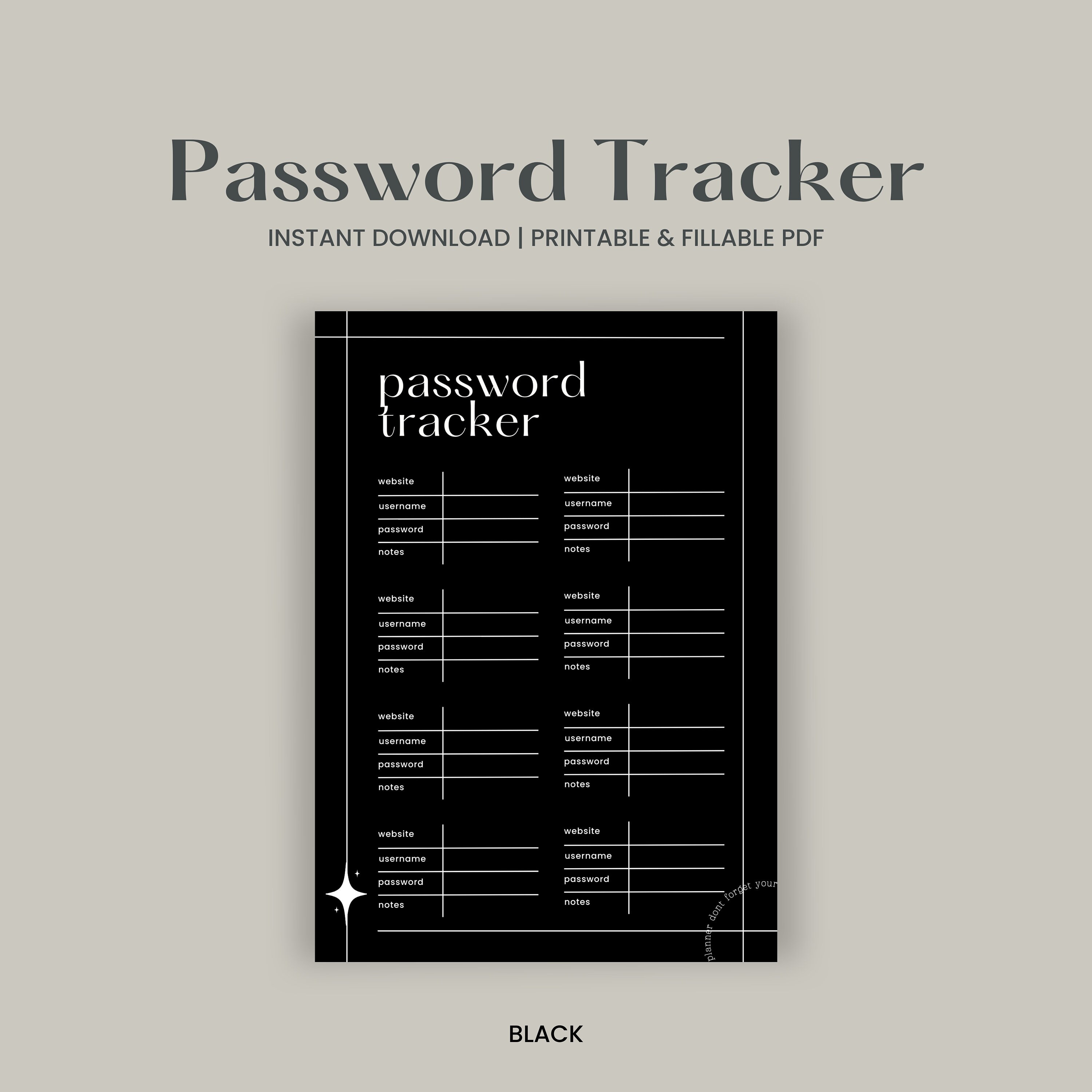 Password Tracker Printable & Fillable, Password Keeper, Password ...