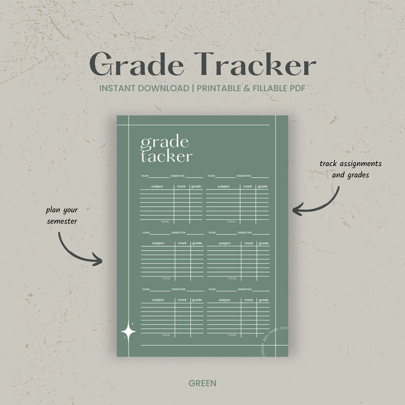Printable Grade Tracker for Students | Grade Tracker | Student Grade ...