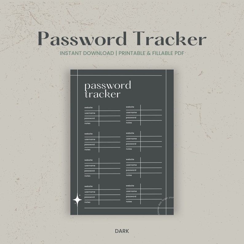 Password Tracker Printable & Fillable, Password Keeper, Password ...
