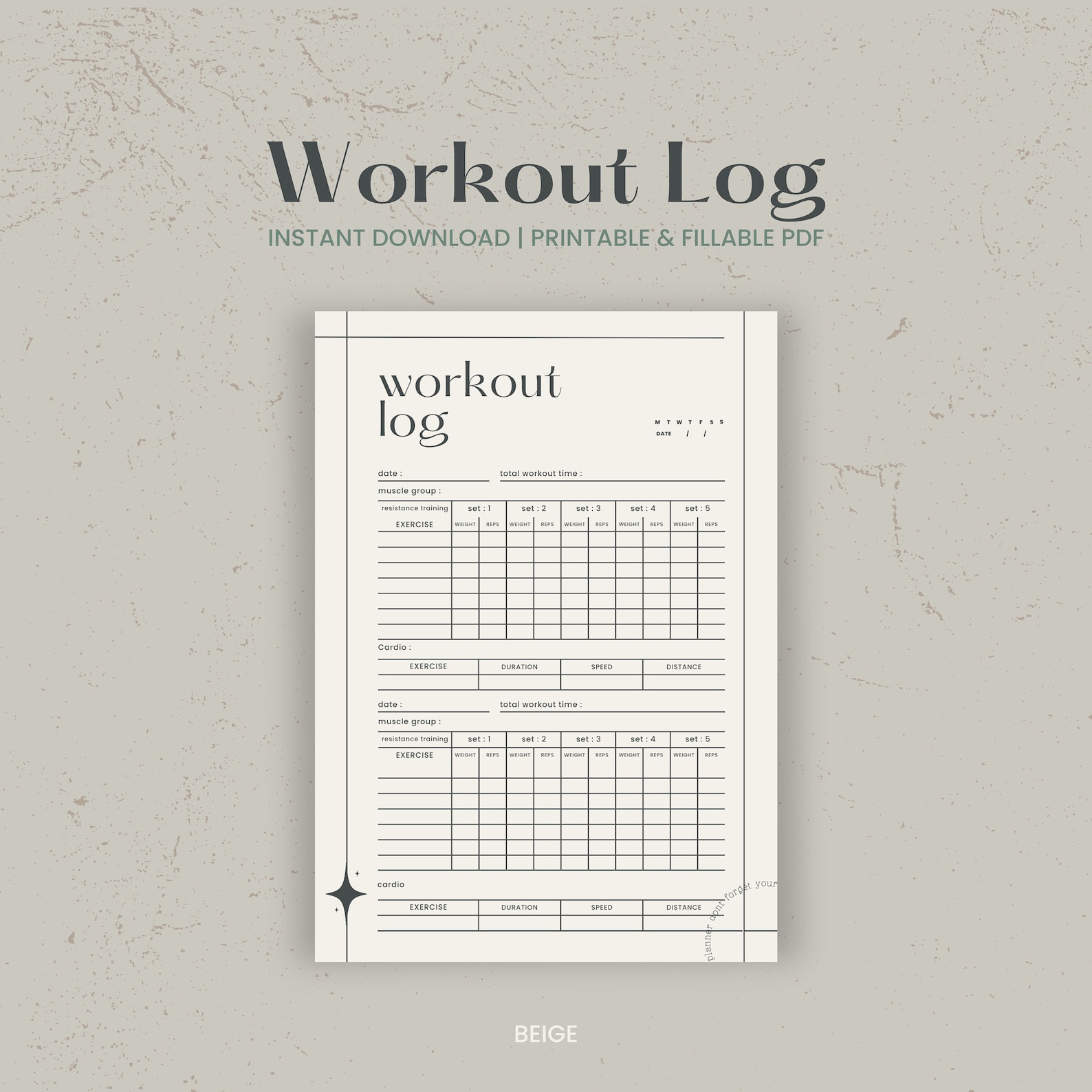 Workout Log Digital Planner, Daily Exercise Log Template for Goodnotes ...