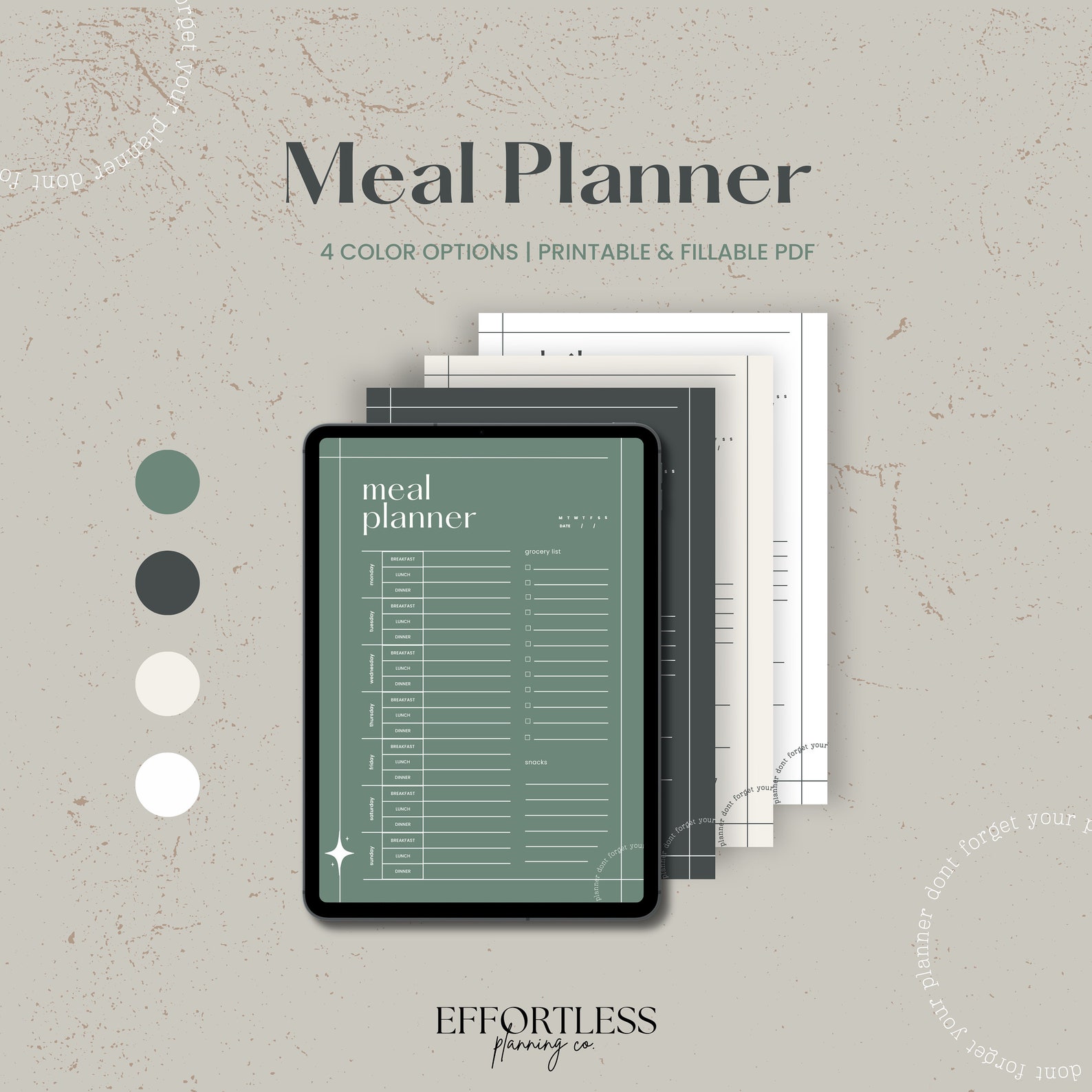Weekly Meal Planner Printable, Daily Food Log, Digital Menu Plan ...