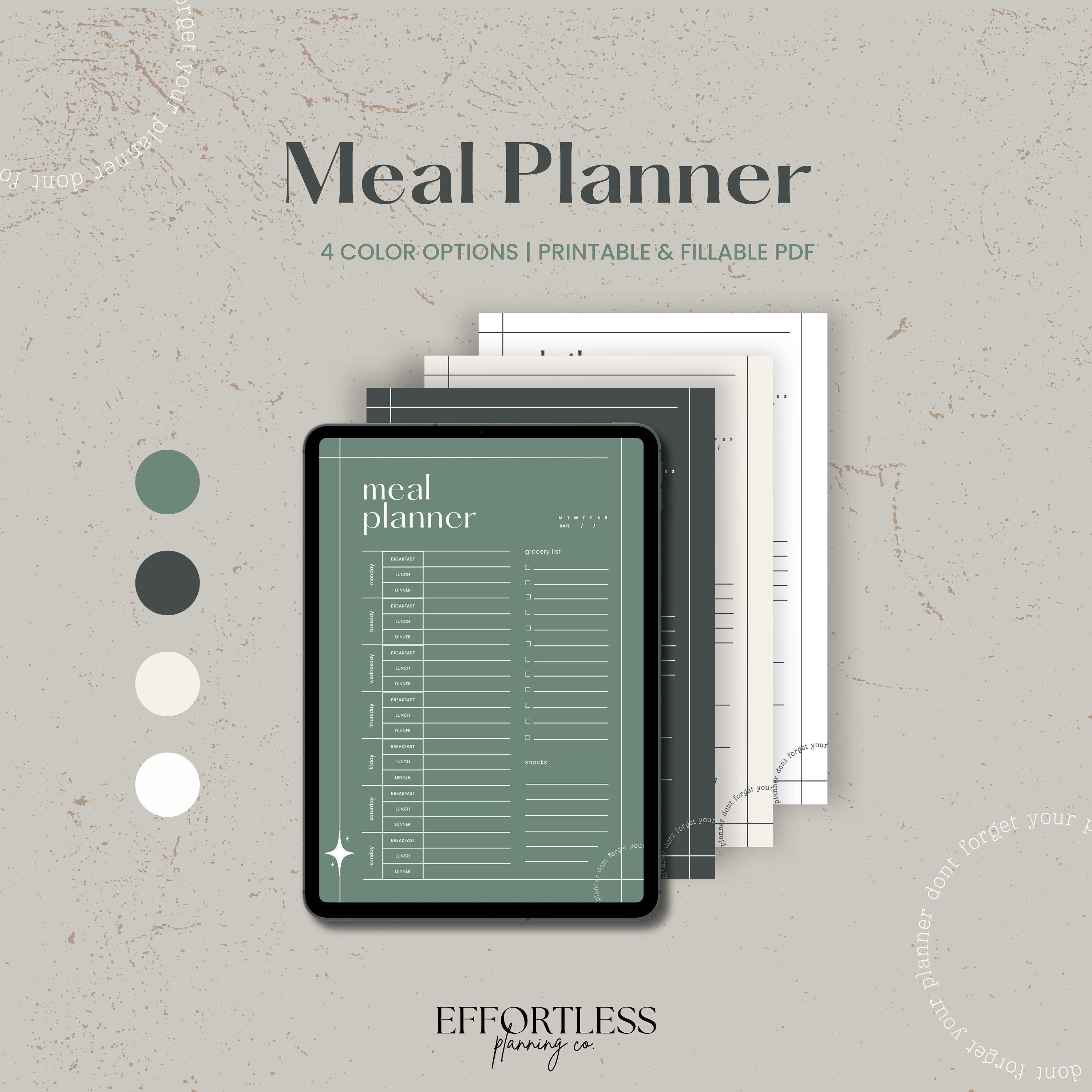 Weekly Meal Planner Printable, Daily Food Log, Digital Menu Plan ...