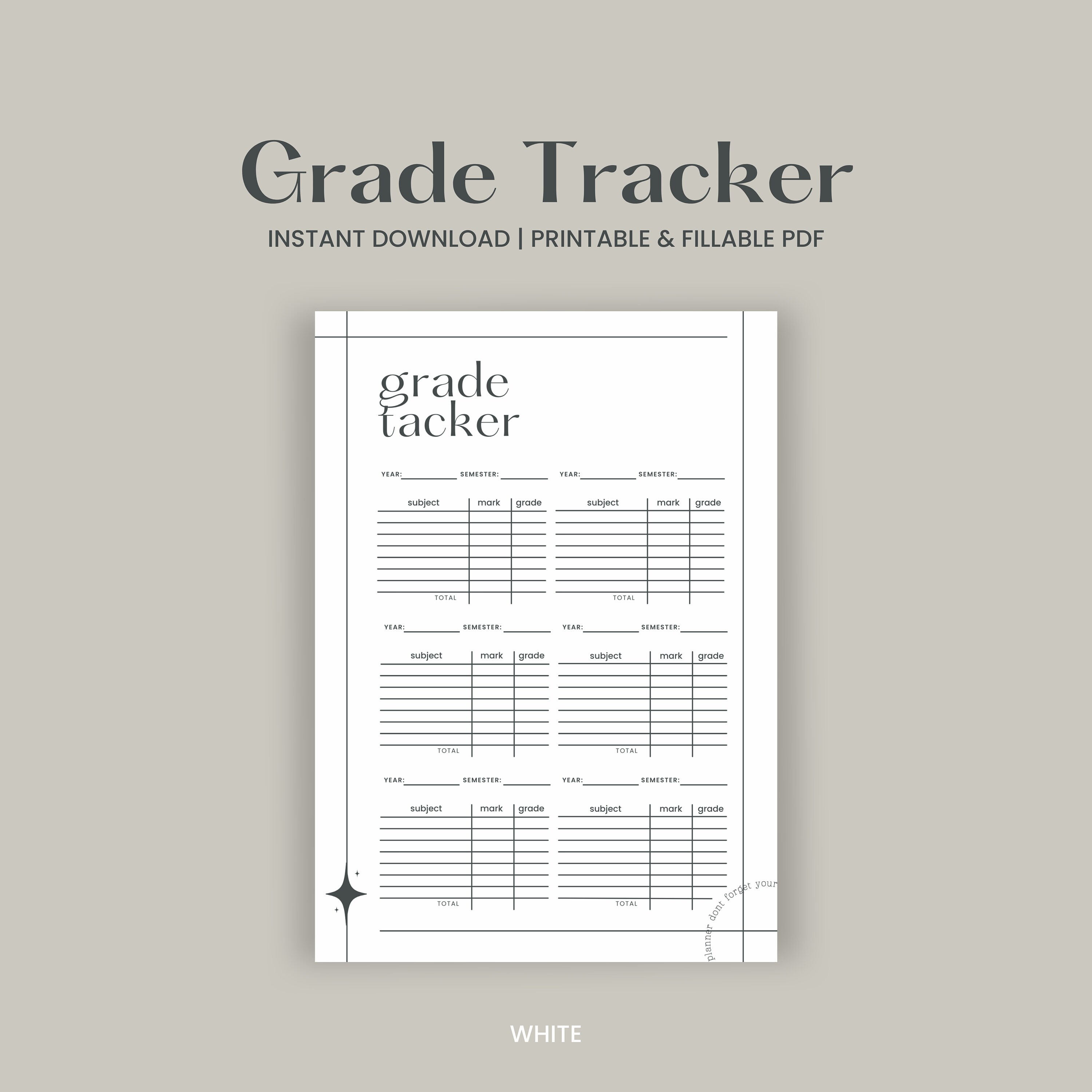 Printable Grade Tracker for Students | Grade Tracker | Student Grade ...