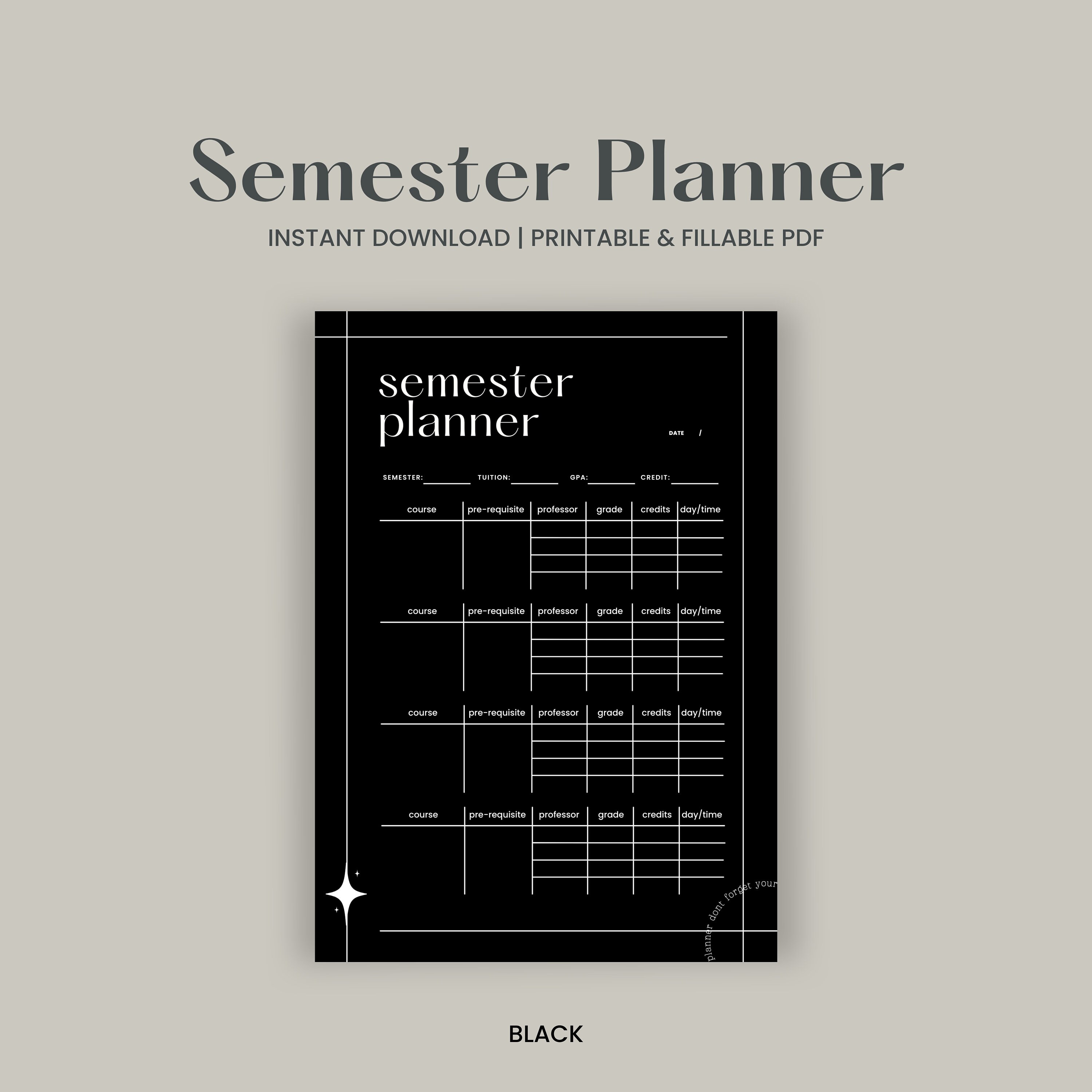 Semester Planner Printable College Semester Planner Study - Etsy