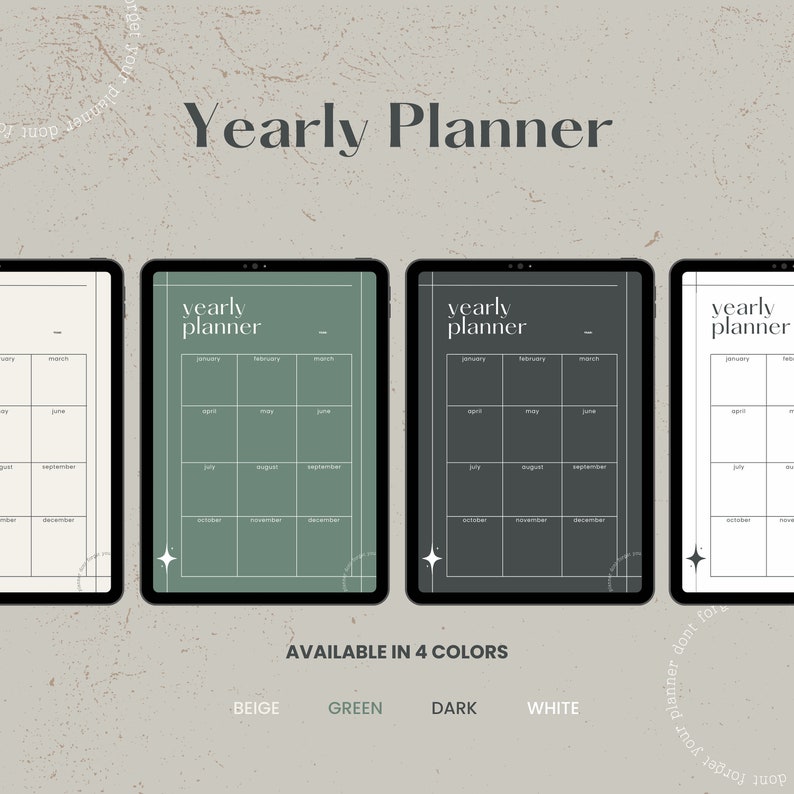 Yearly Overview, Year at a Glance, Yearly Digital Planner Template for ...