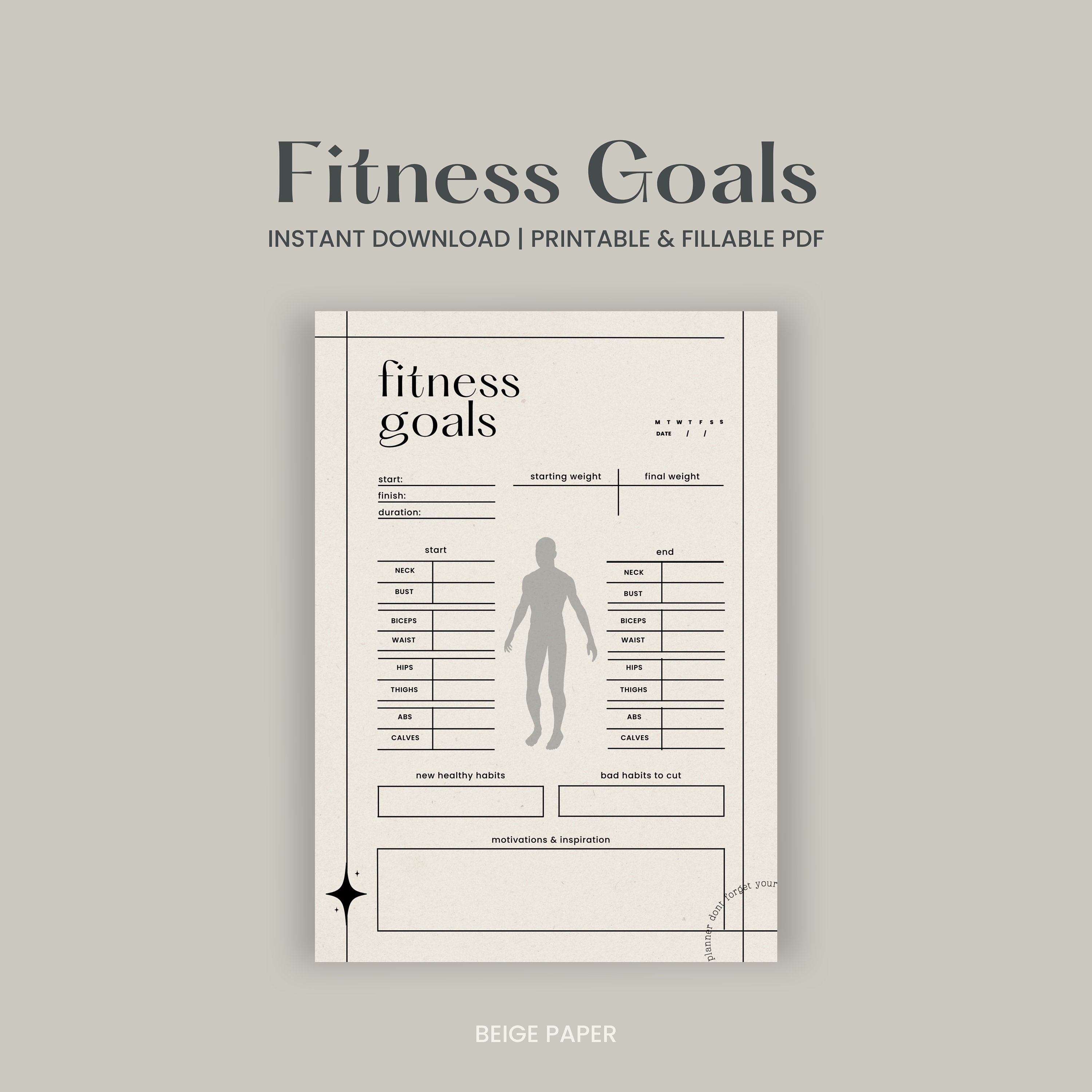 Fitness Goal Planner Printable, Fitness Planner, Health Planner ...