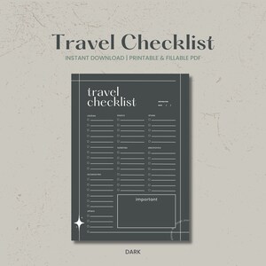 Travel Checklist, Digital Printable Travel Checklist, Travel Packing ...