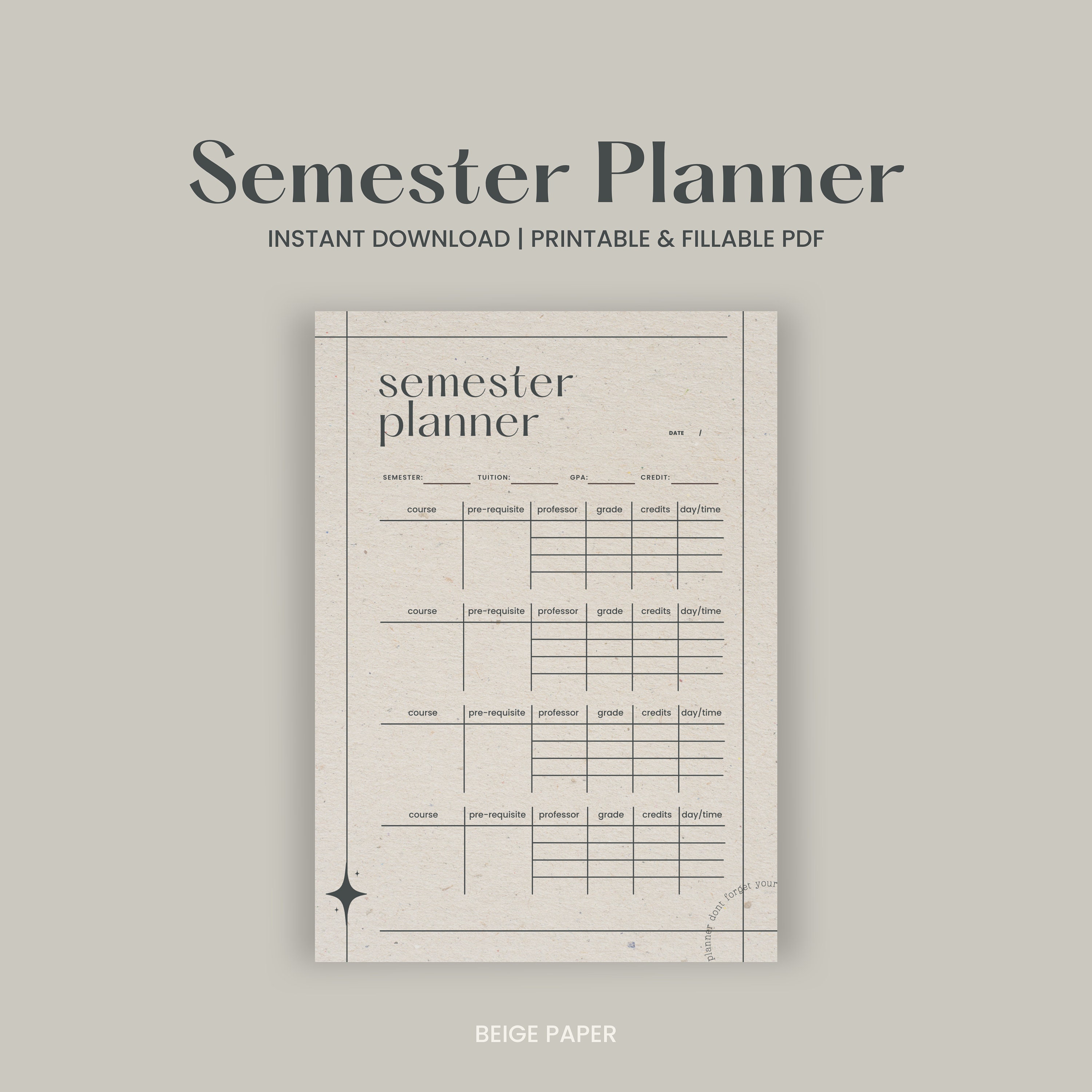Semester Planner Printable College Semester Planner Study - Etsy