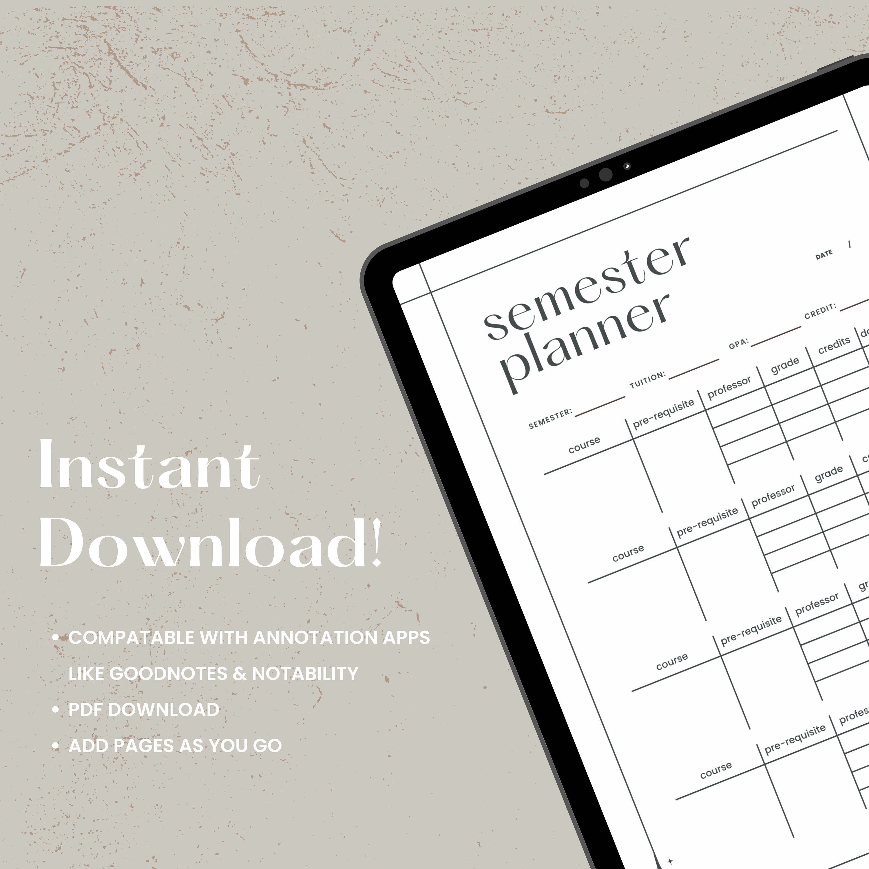 Semester Planner Printable College Semester Planner Study Planner GPA ...