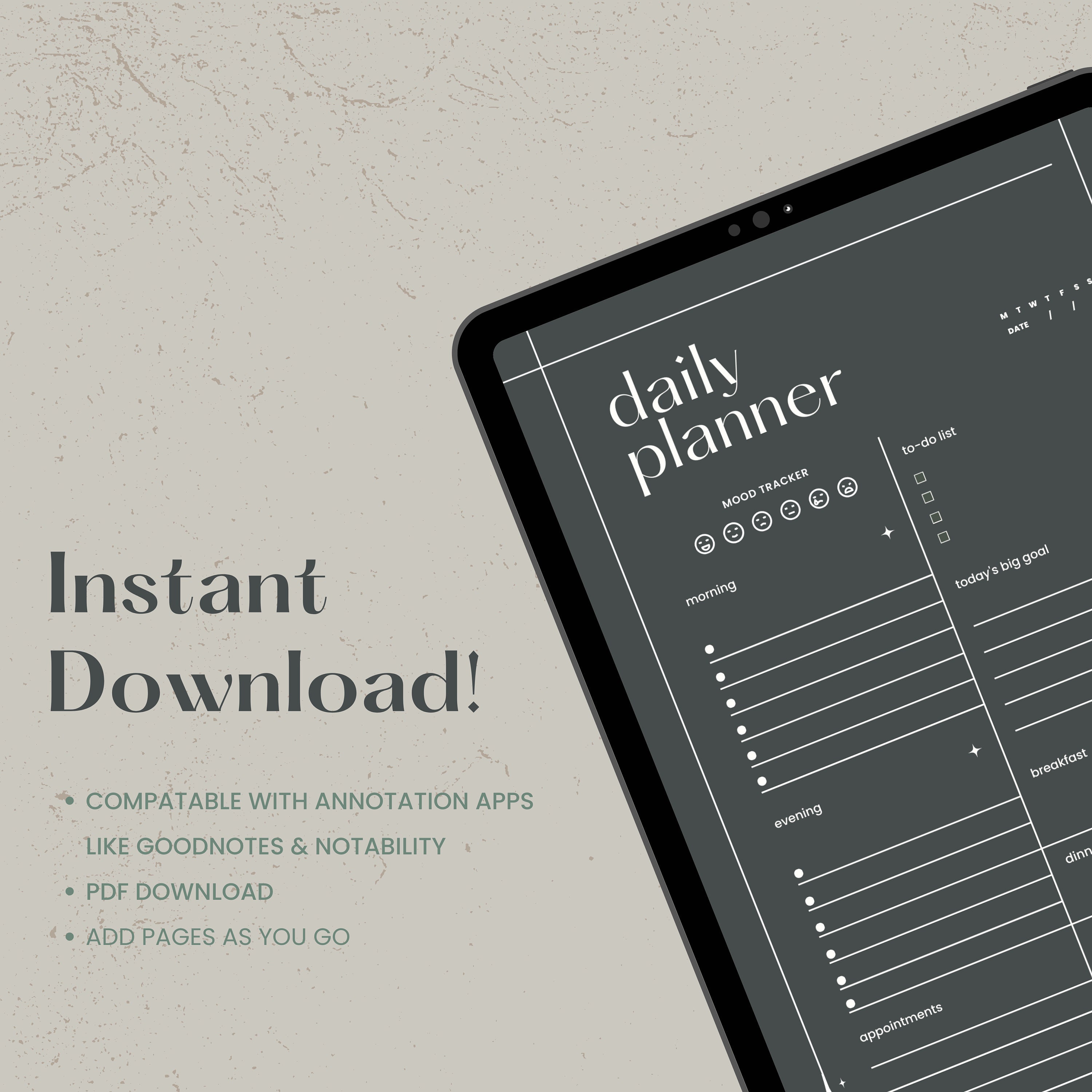 Simple Daily Digital Planner, Minimalist to Do List, Work Home Digital ...