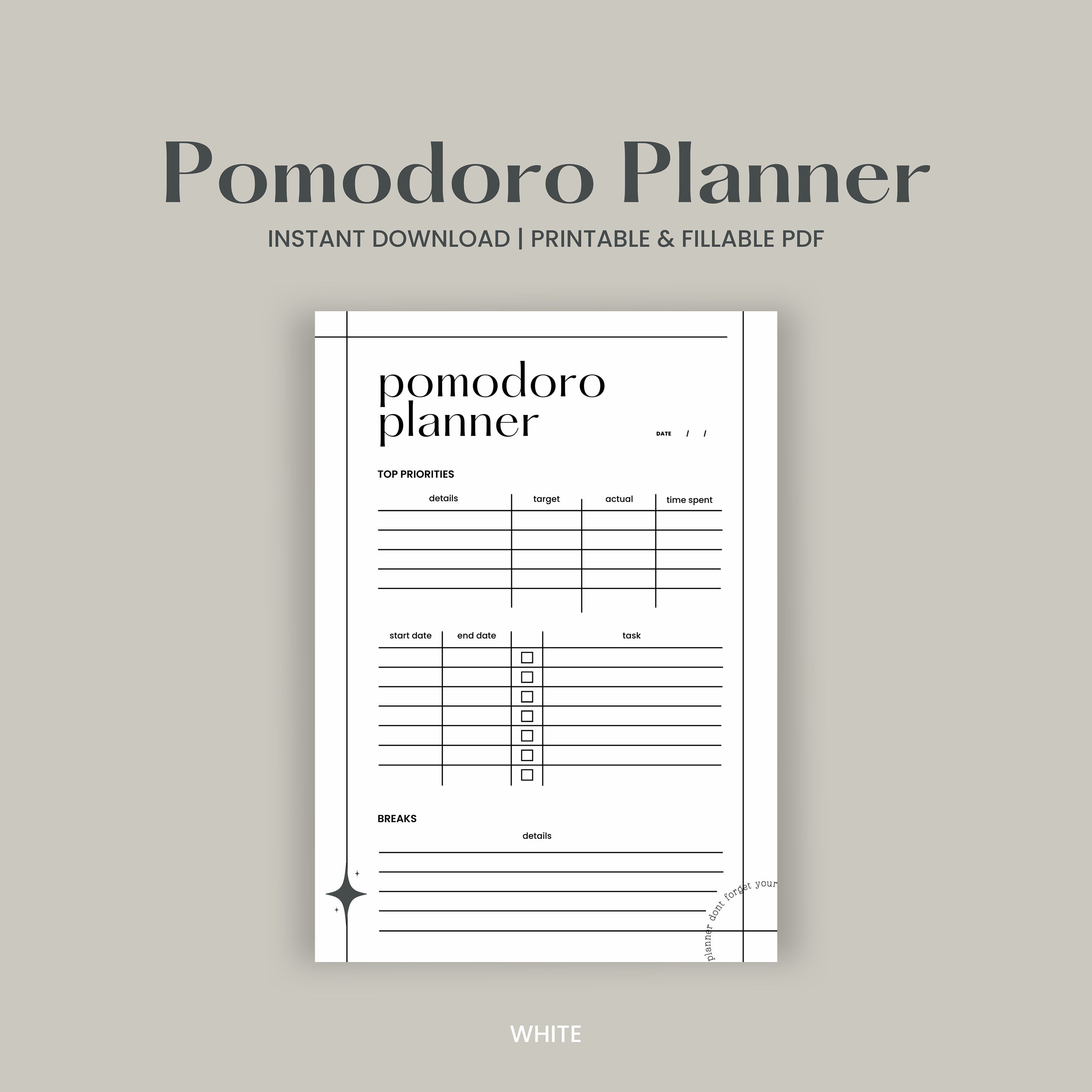 Pomodoro Tracker, Time Blocking, Time Management Digital Planner ...