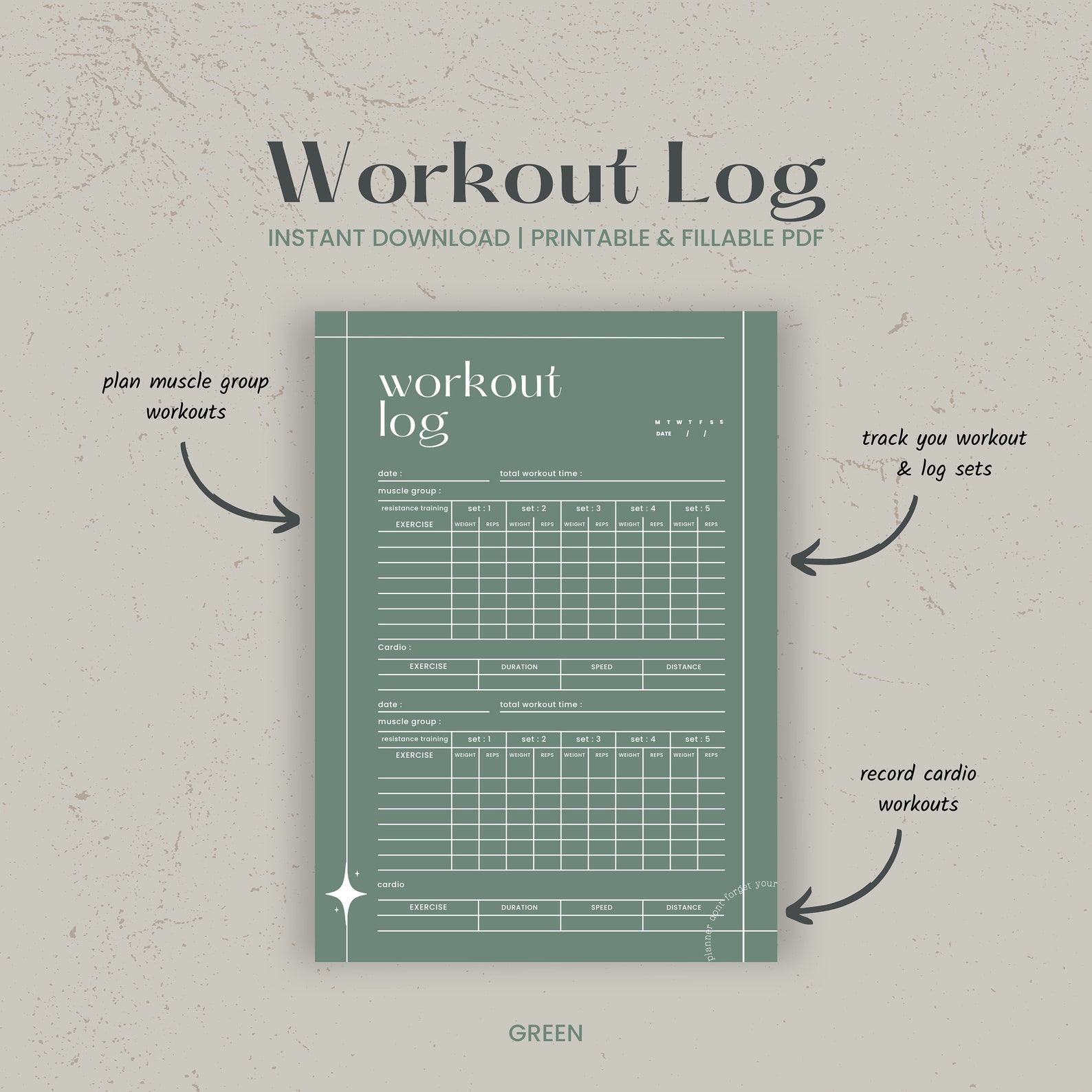 Workout Log Digital Planner, Daily Exercise Log Template for Goodnotes ...
