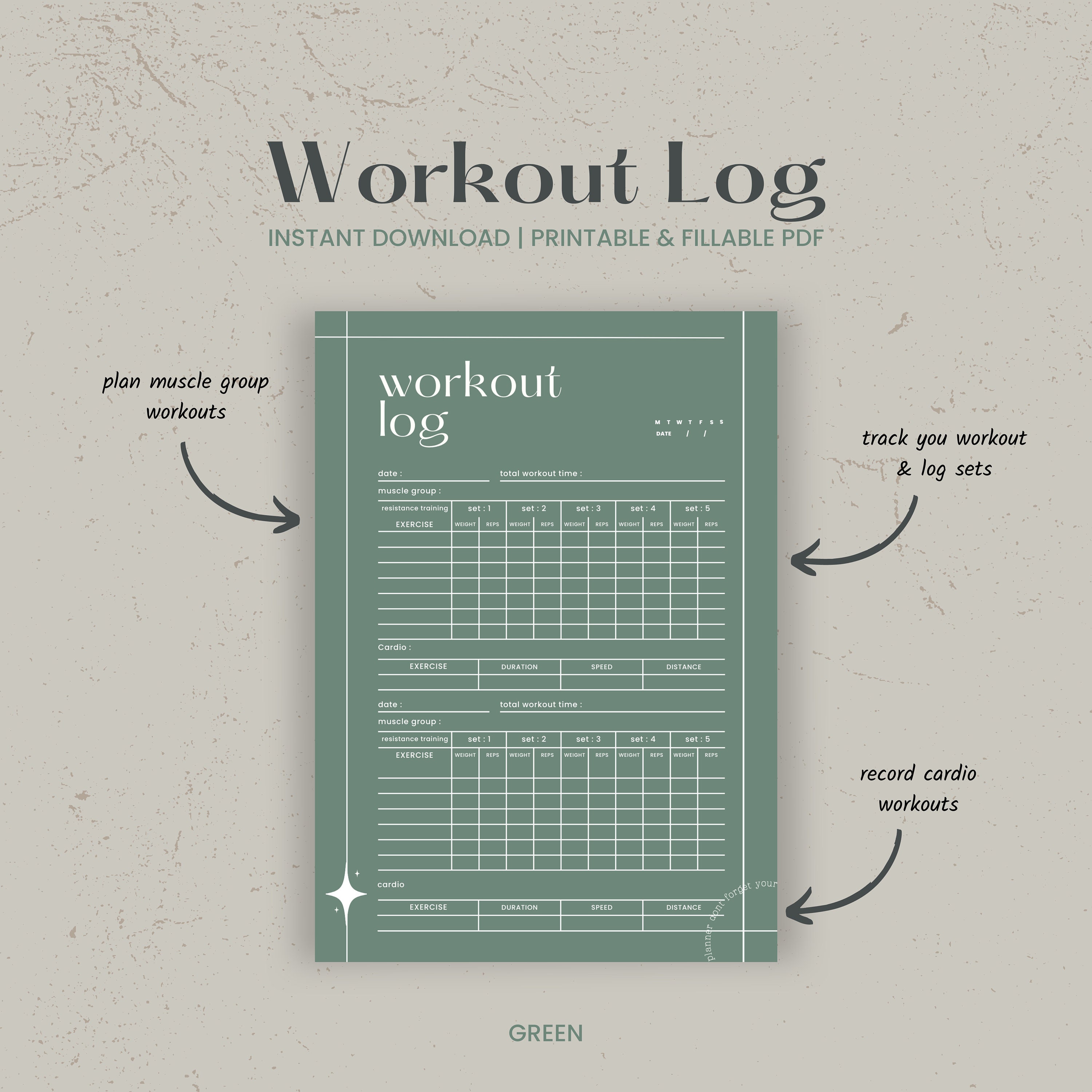 Workout Log Digital Planner, Daily Exercise Log Template for Goodnotes ...