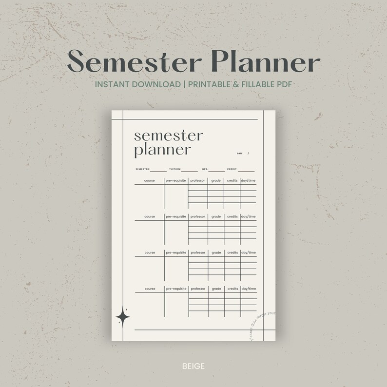 Semester Planner Printable | College Semester Planner | Study Planner ...