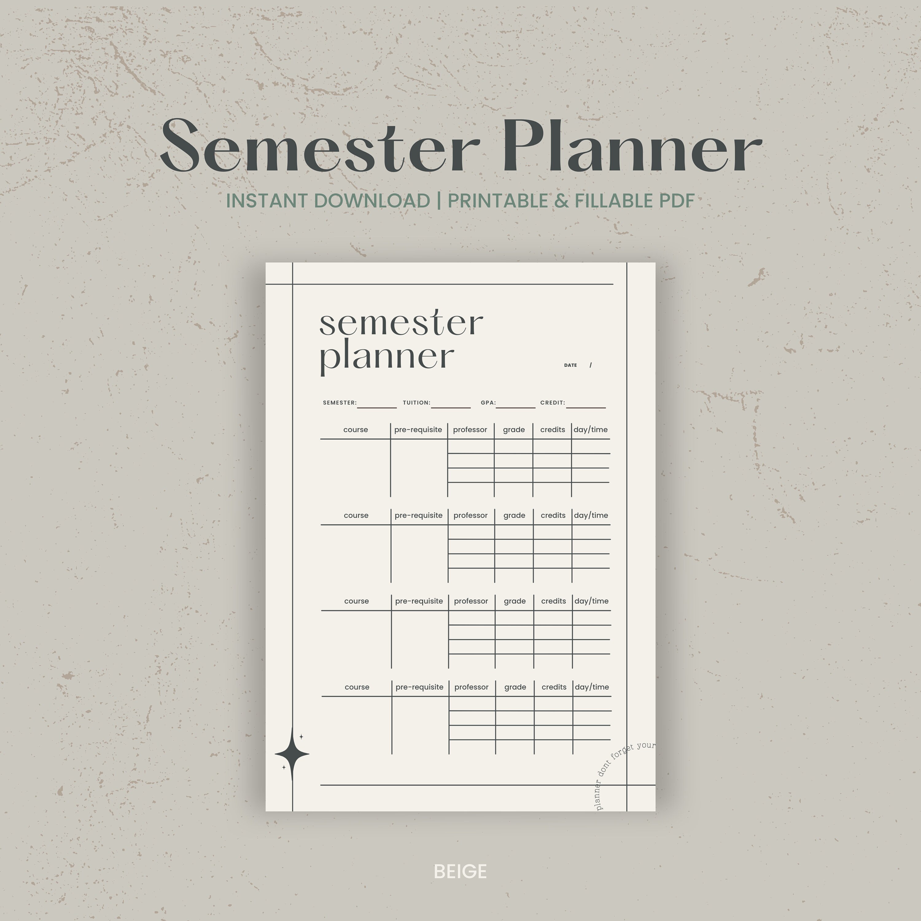 Semester Planner Printable | College Semester Planner | Study Planner ...