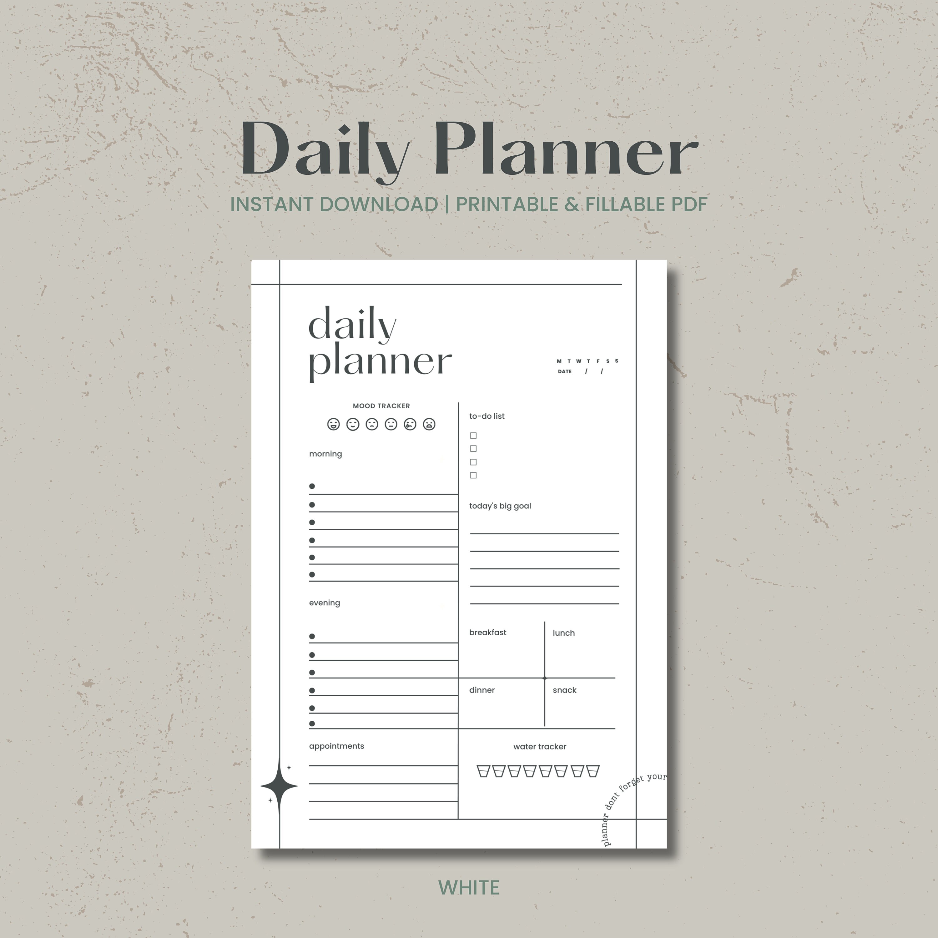 Simple Daily Digital Planner, Minimalist to Do List, Work Home Digital ...