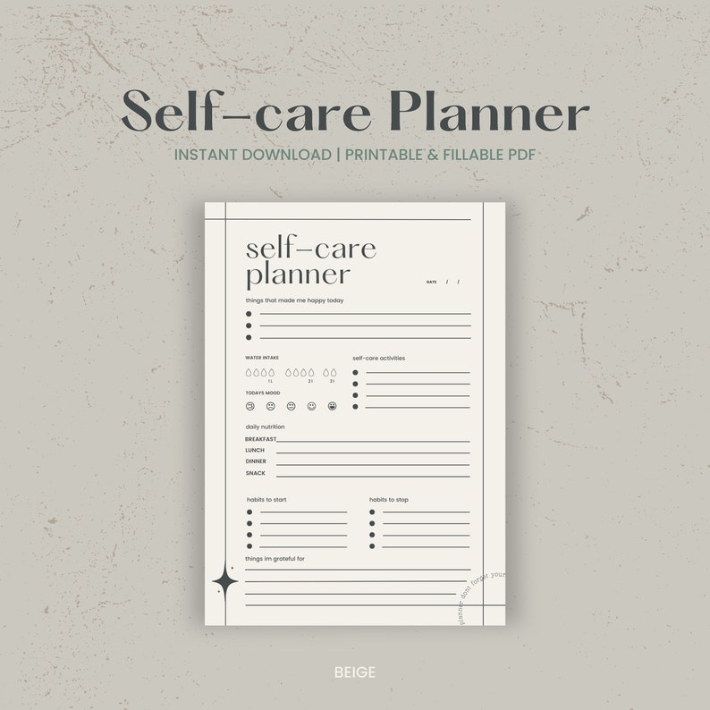 Self Care Planner Printable, Self-care Journal, Daily Planner, Wellness ...