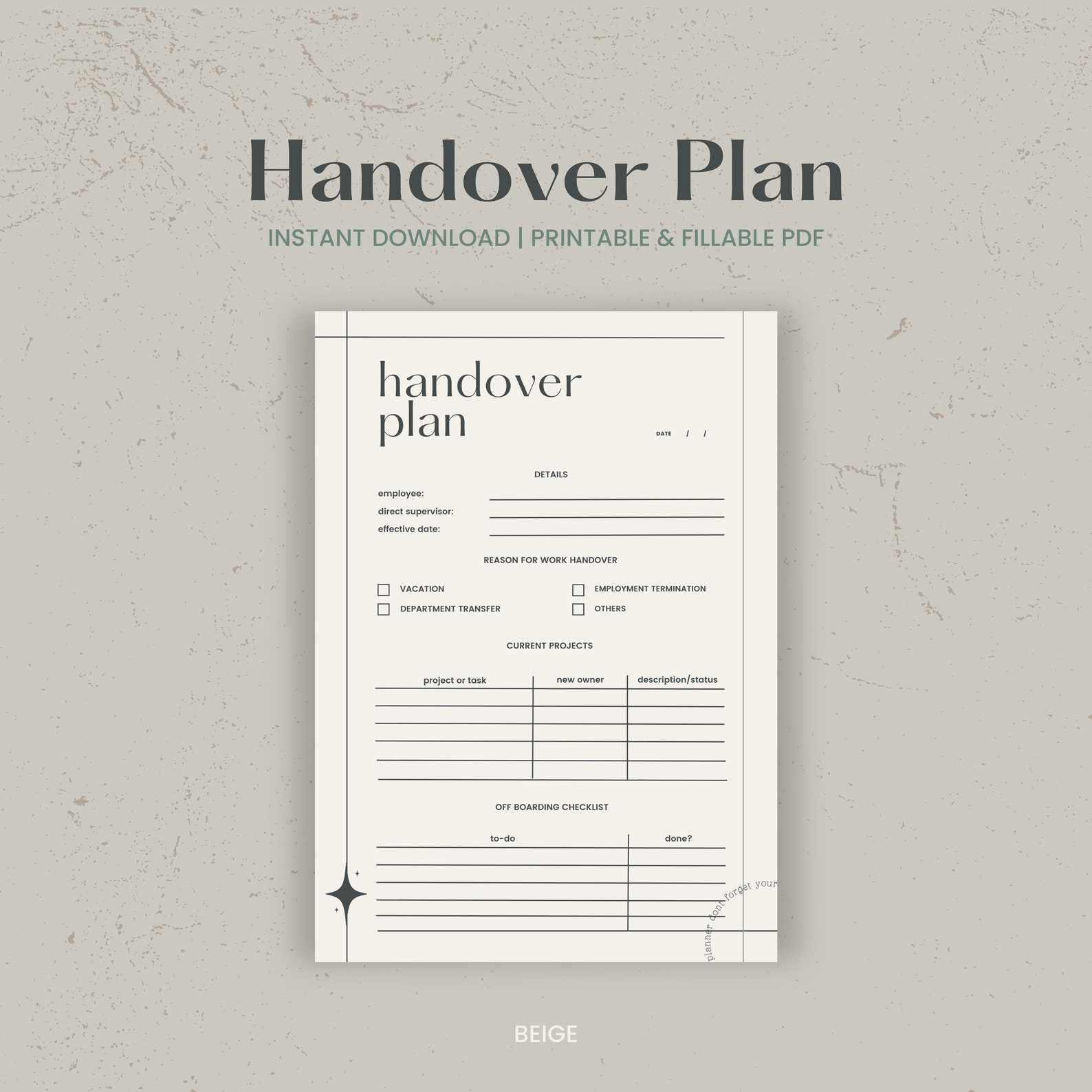 Offboarding Checklist Form, Human Resources, Employee Handover Plan ...