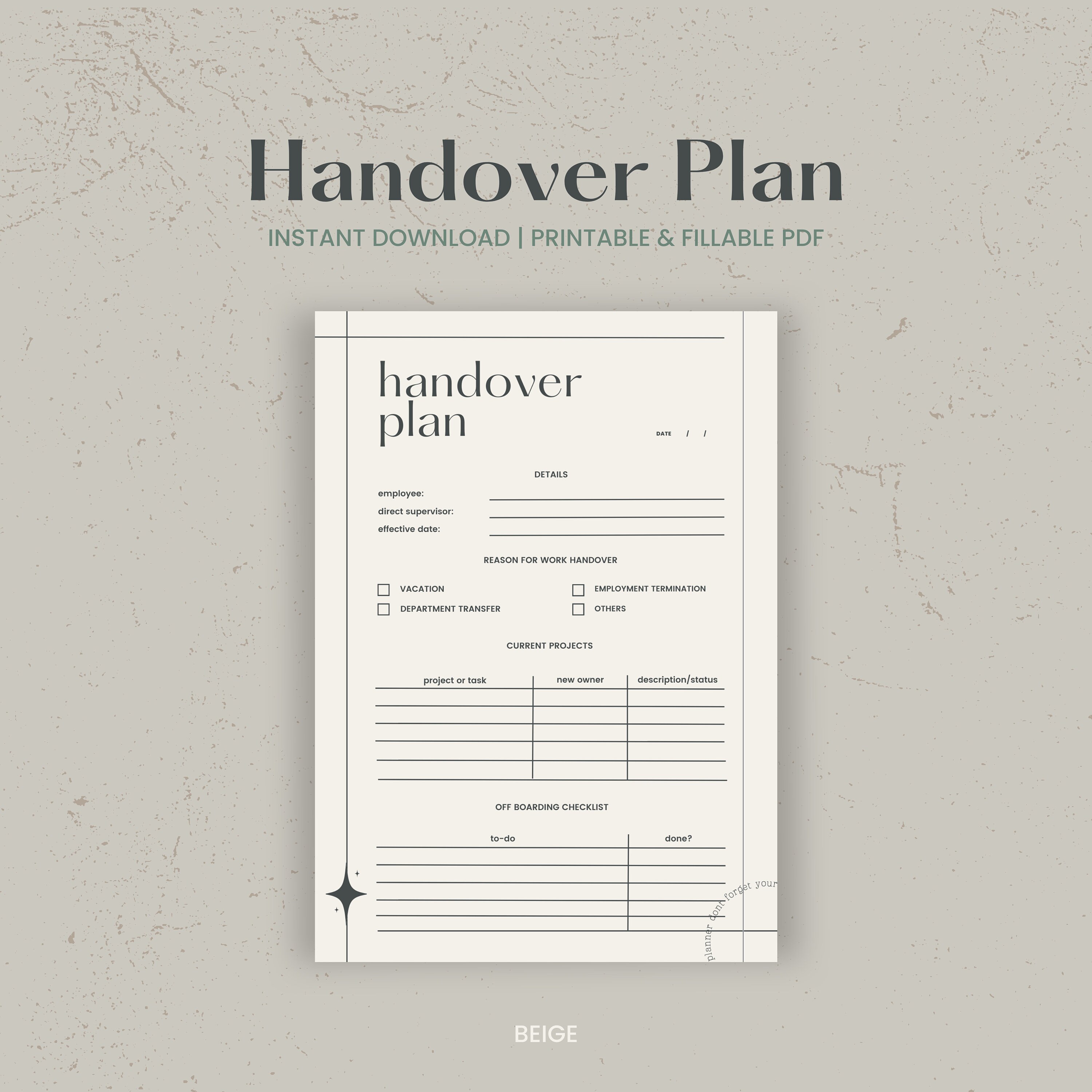 Offboarding Checklist Form, Human Resources, Employee Handover Plan ...