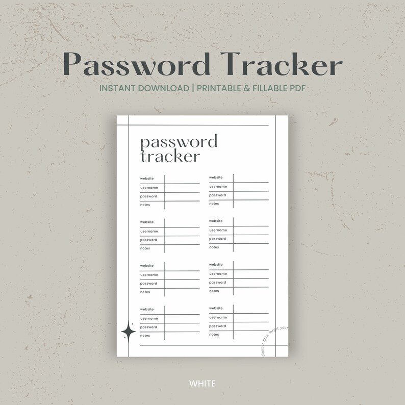 Password Tracker Printable & Fillable, Password Keeper, Password ...