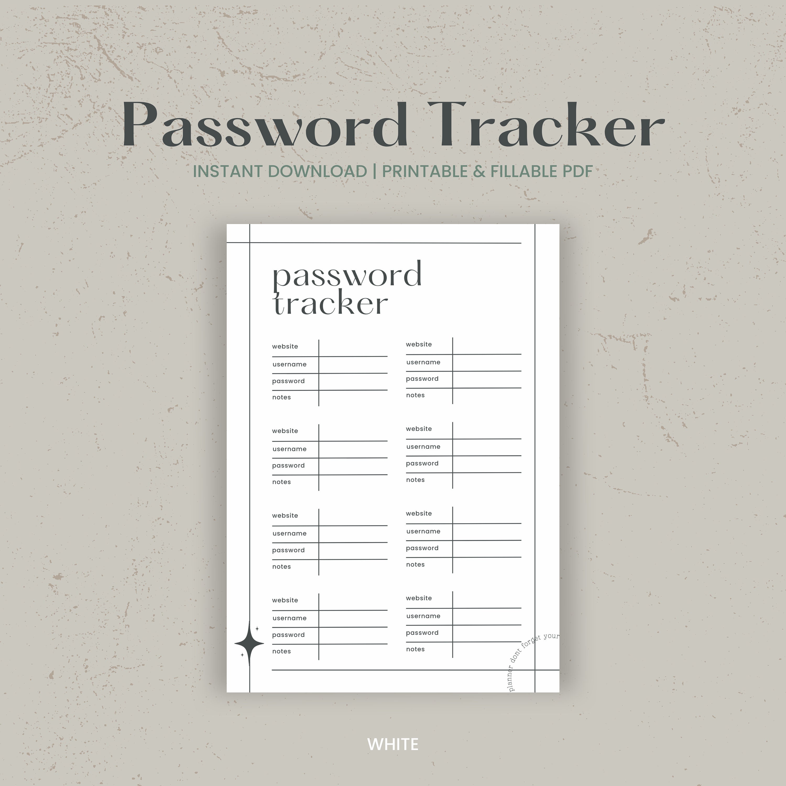Password Tracker Printable & Fillable, Password Keeper, Password ...