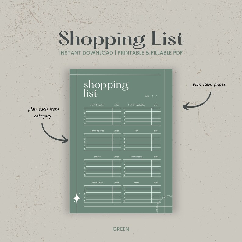 Grocery List Printable Template, Grocery Planner, Food Shopping List ...